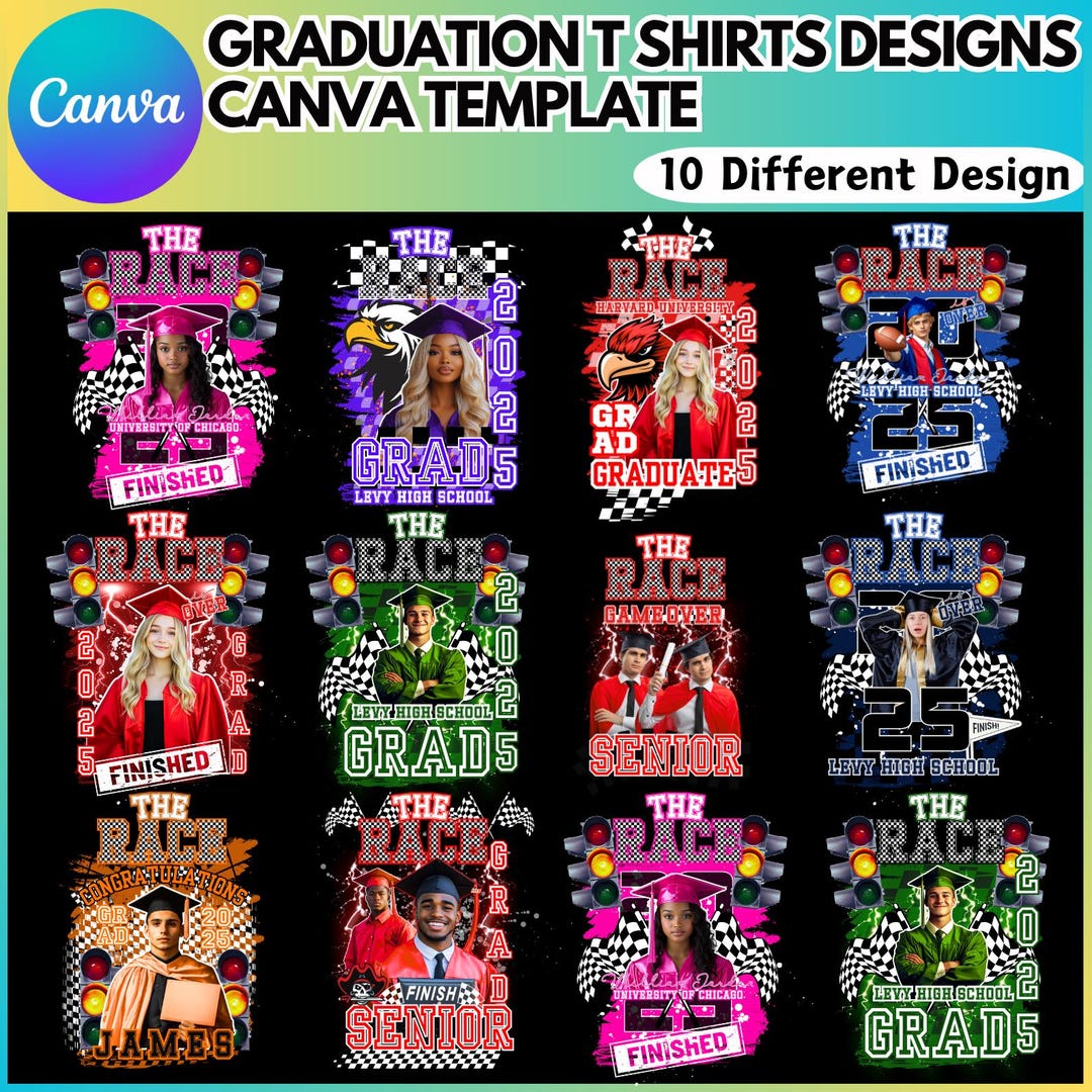 10 Race Graduation T-shirt Design Canva Editable Template Bundle, the ...