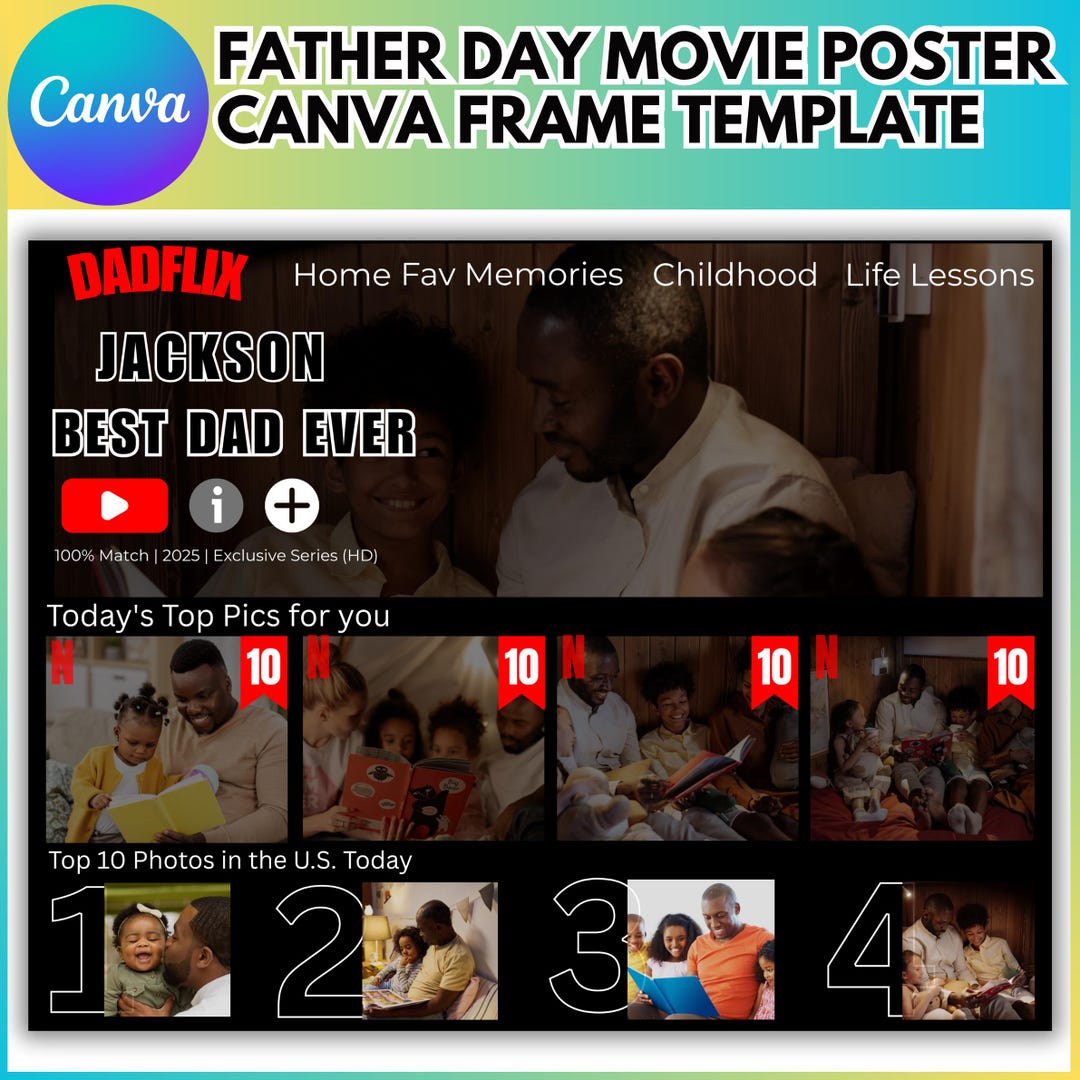 Fathers Day Flix Canva Editable Template, Father Day Collage Design ...