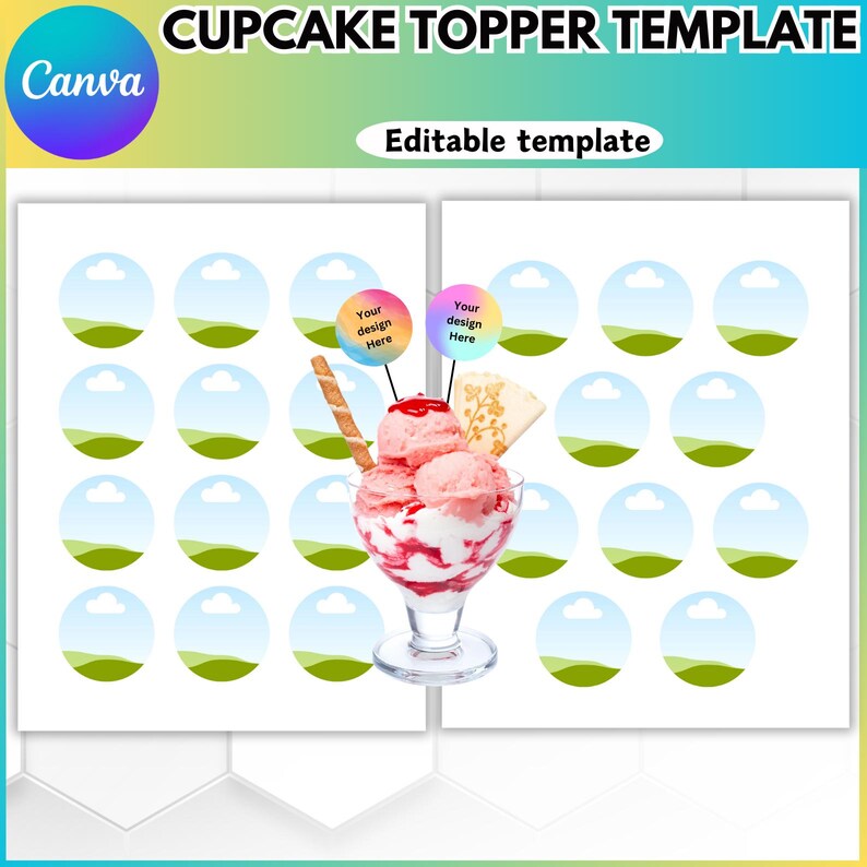 Cupcake Topper Canva Editable Template for Etsy Digital Seller, Build ...