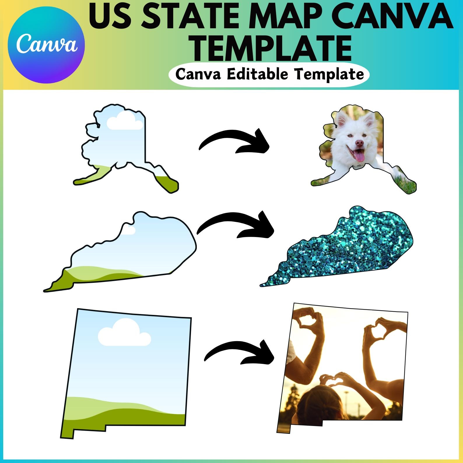 USA State MAP Canva Frame Template, Customize Your Own Image, USA Canva ...