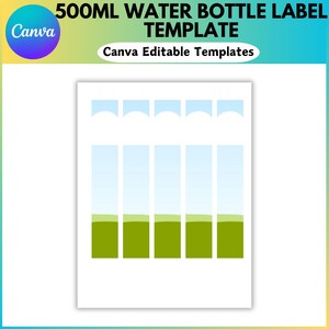 500ml Water Bottle Label Template, 500ml Water Bottle Canva Editable ...