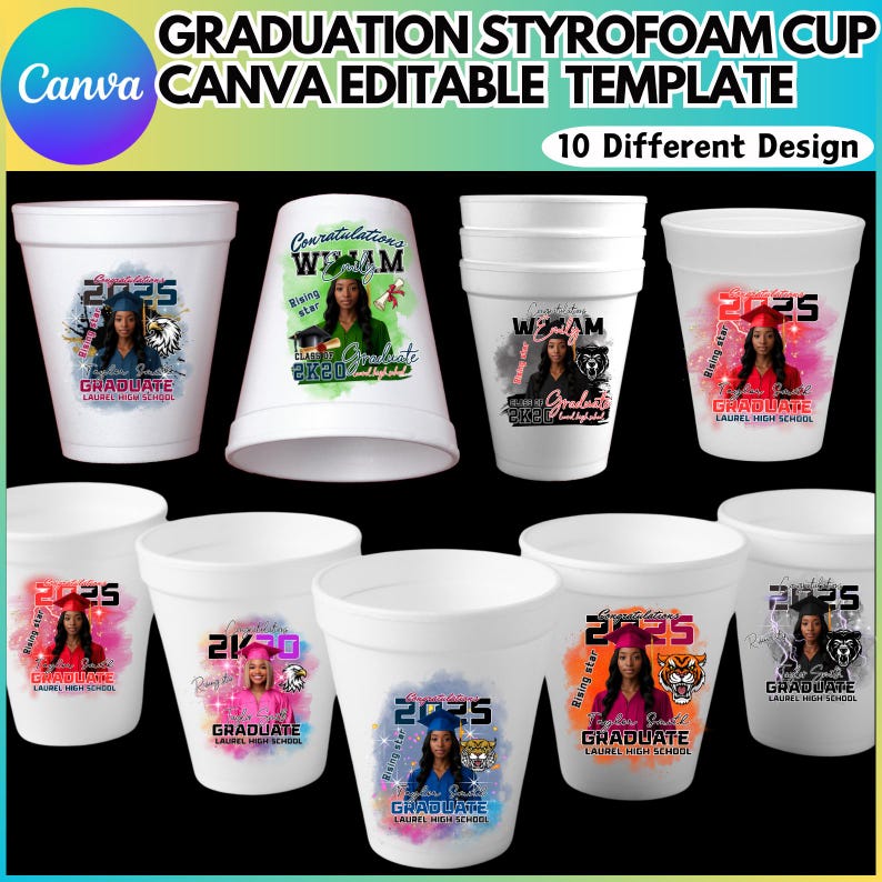 10 Graduation Styrofoam Cup Canva Editable Template, Graduation Party ...