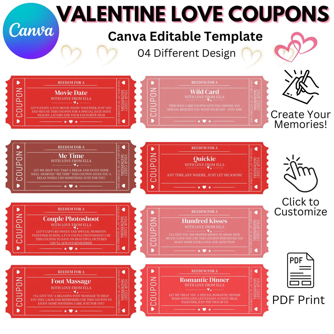 Editable Love Coupons Template | Romantic Gift Coupons | Adult ...