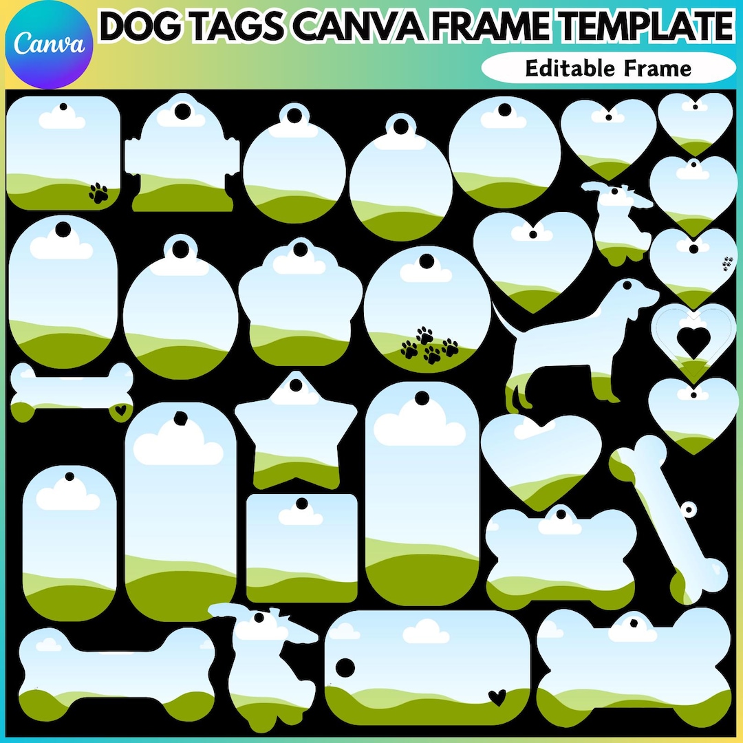 Dog Tags Canva Editable Template, Dog Tag Sublimation Template, Bone ...