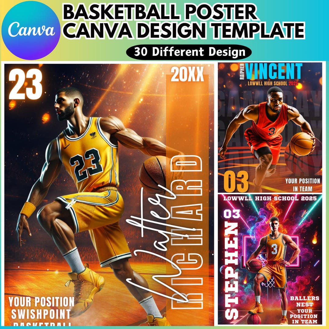 Basketball Poster Canva Editable Template, Basketball Sports Posters ...