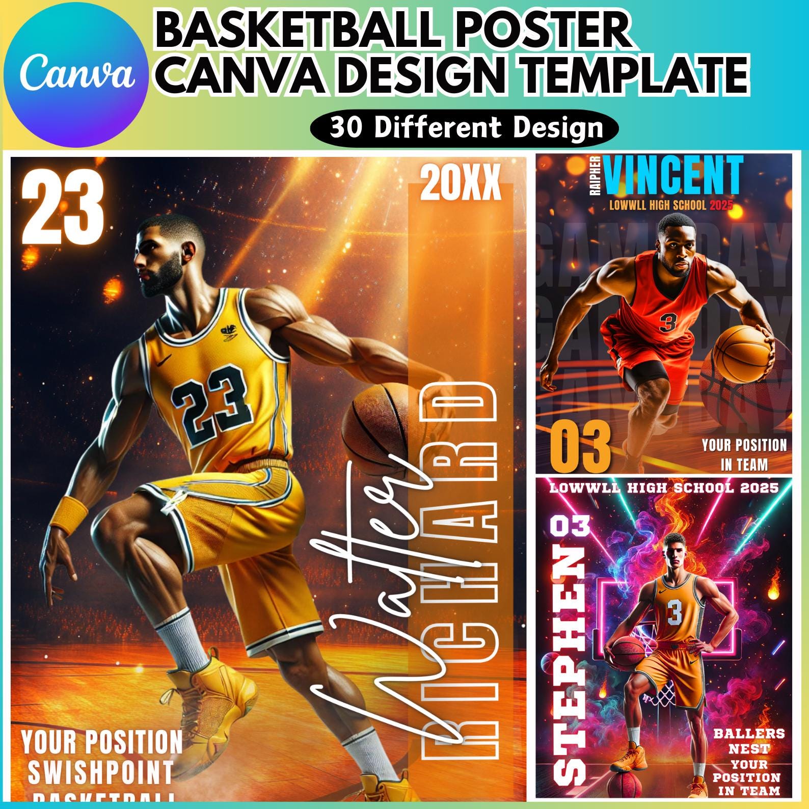 Basketball Poster Canva Editable Template, Basketball Sports Posters ...