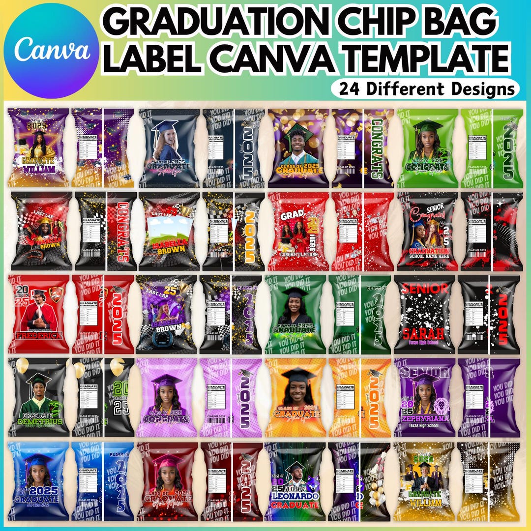 Graduation Chip Bag Canva Editable Templates Bundle, Grad Party Favor ...