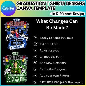 10 Race Graduation T-shirt Design Canva Editable Template Bundle, the ...
