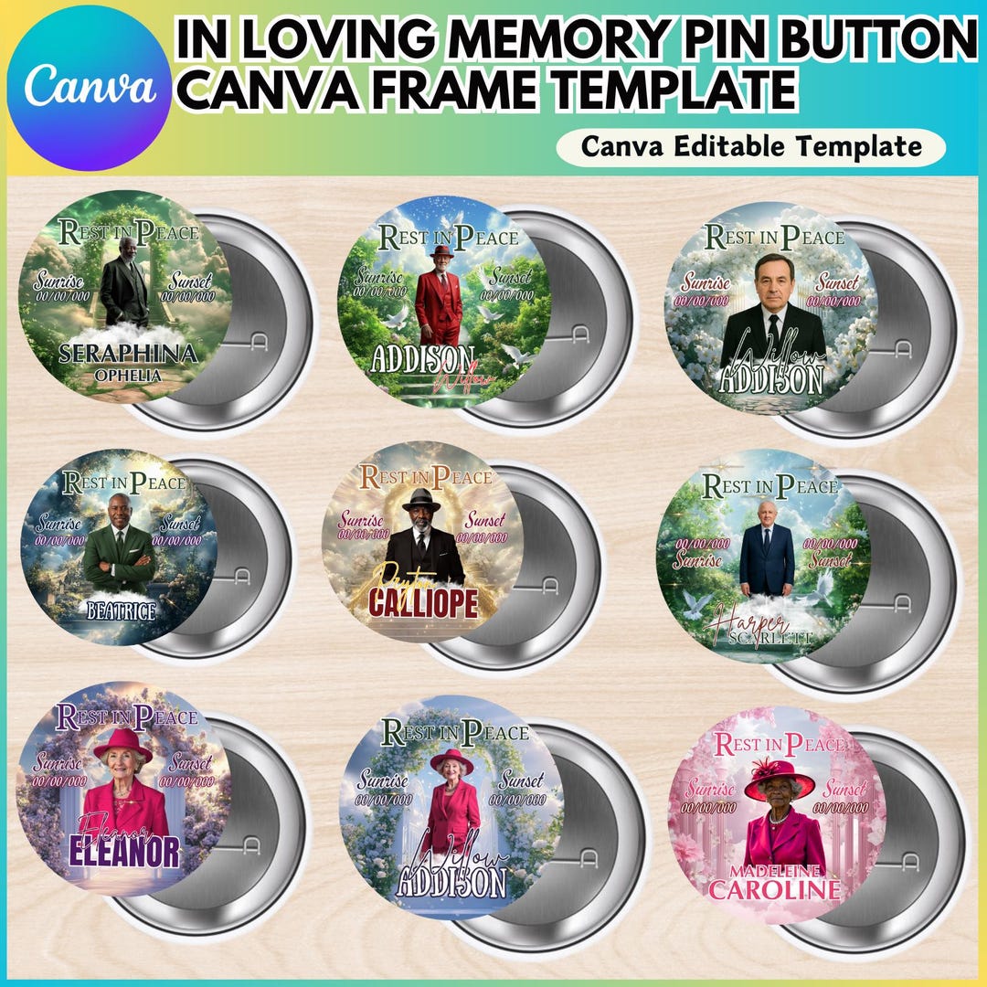 In Loving Memory Pin Button Canva Editable Template, Funeral Button ...
