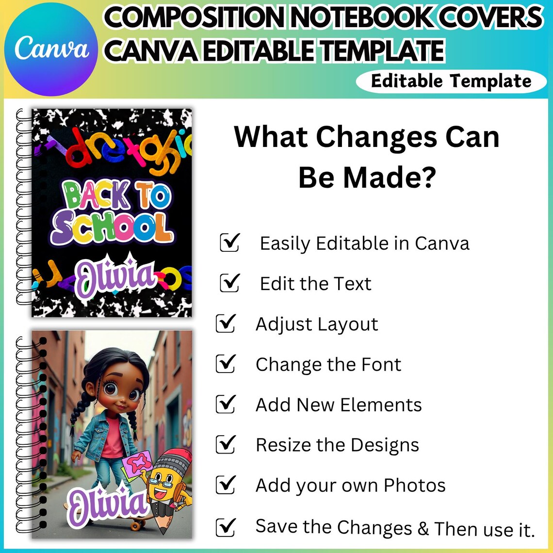 Composition Book Cover Mega Bundle, Canva Composition Notebook Design ...