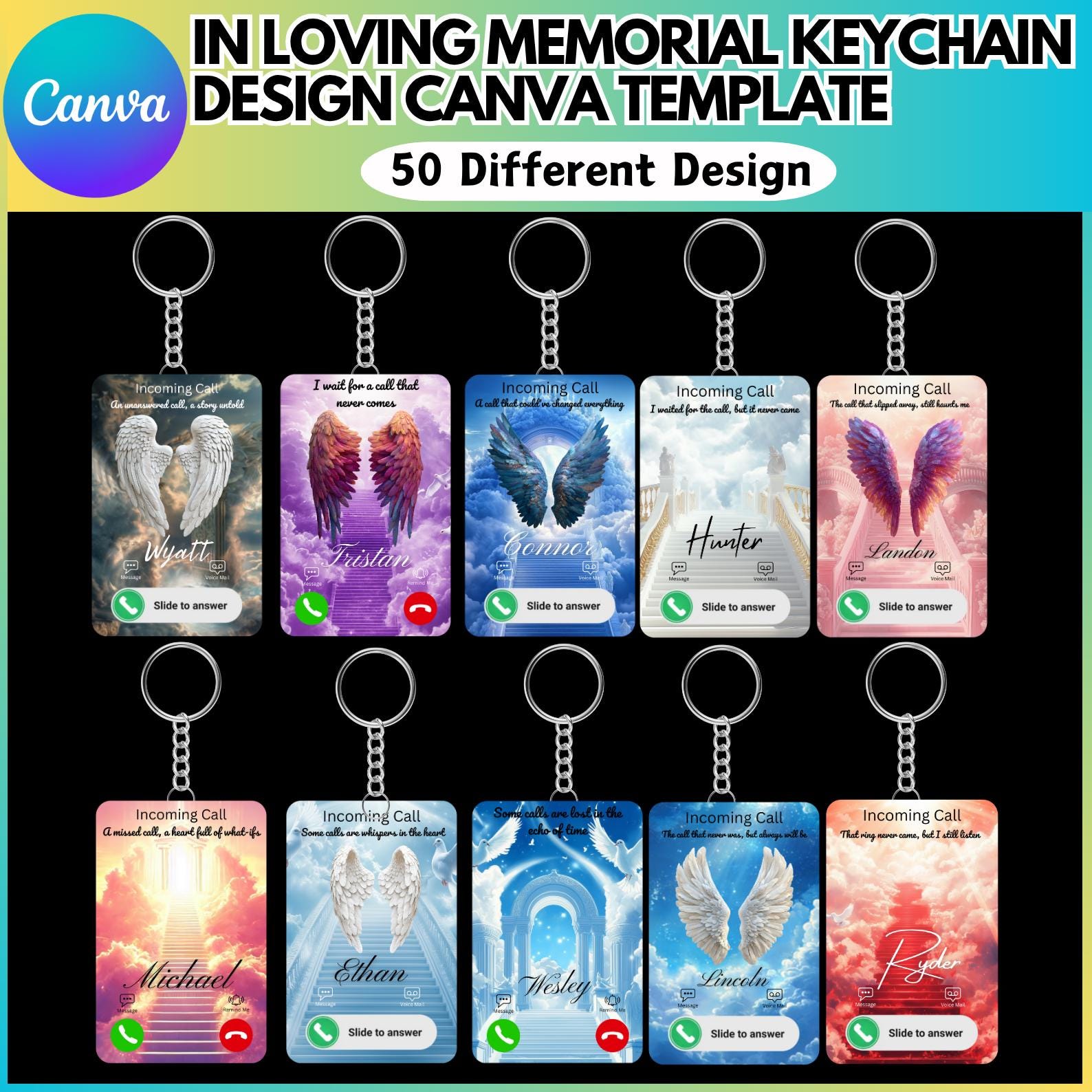 50 Memorial Keychain Canva Editable Template Bundle, Phone Call From ...