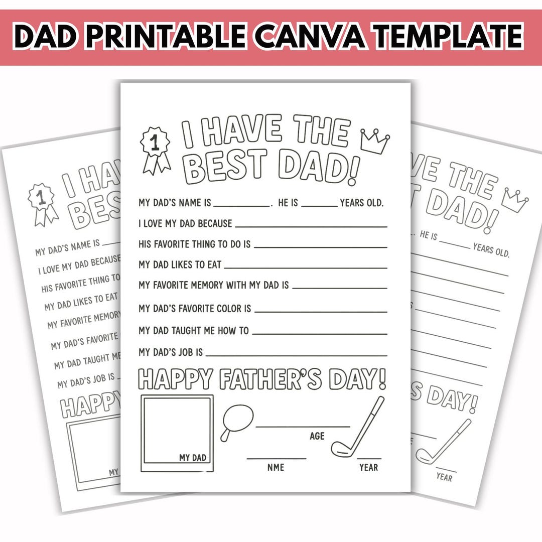 Father's Day Gift Coloring Printable Template, All About Dad Interview ...