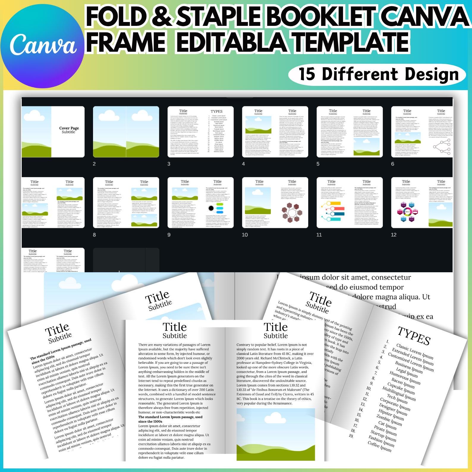 Fold & Staple Booklet Canva Editable Template, Fold Book Canva Frame ...