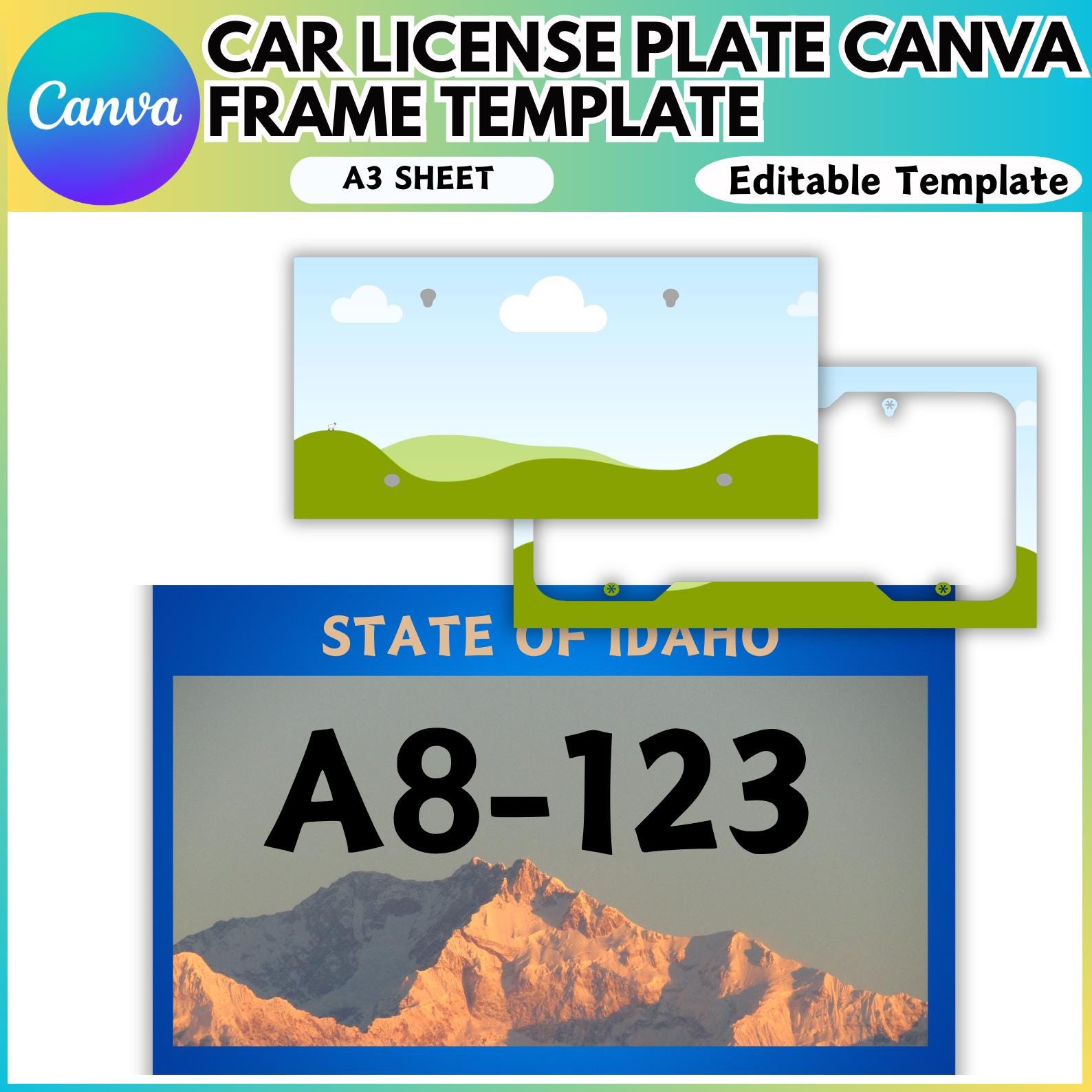 Car License Plate Canva Template, Car License Plate Frame Template, Car ...