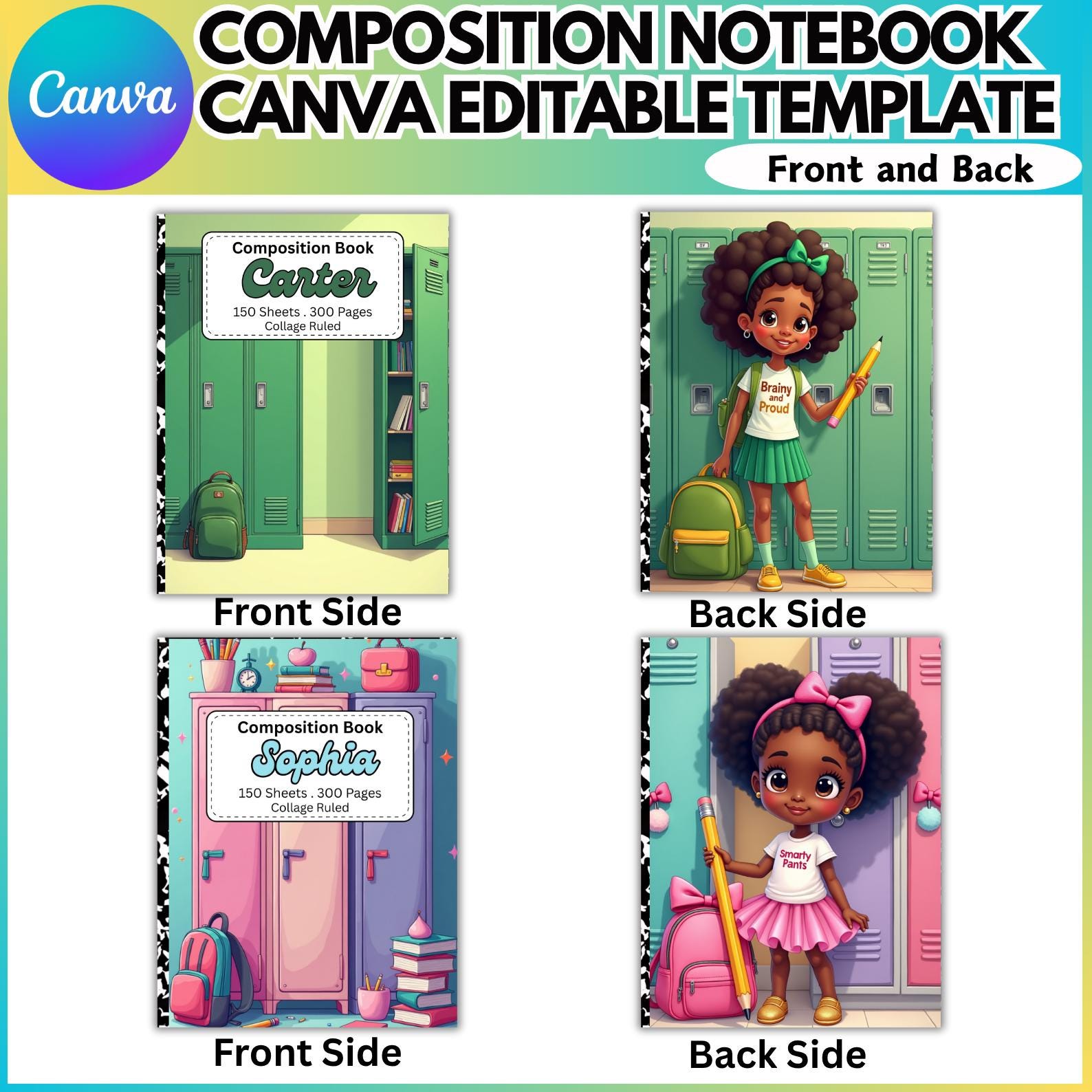 Composition Book Cover Template, Canva Composition Notebook Design ...