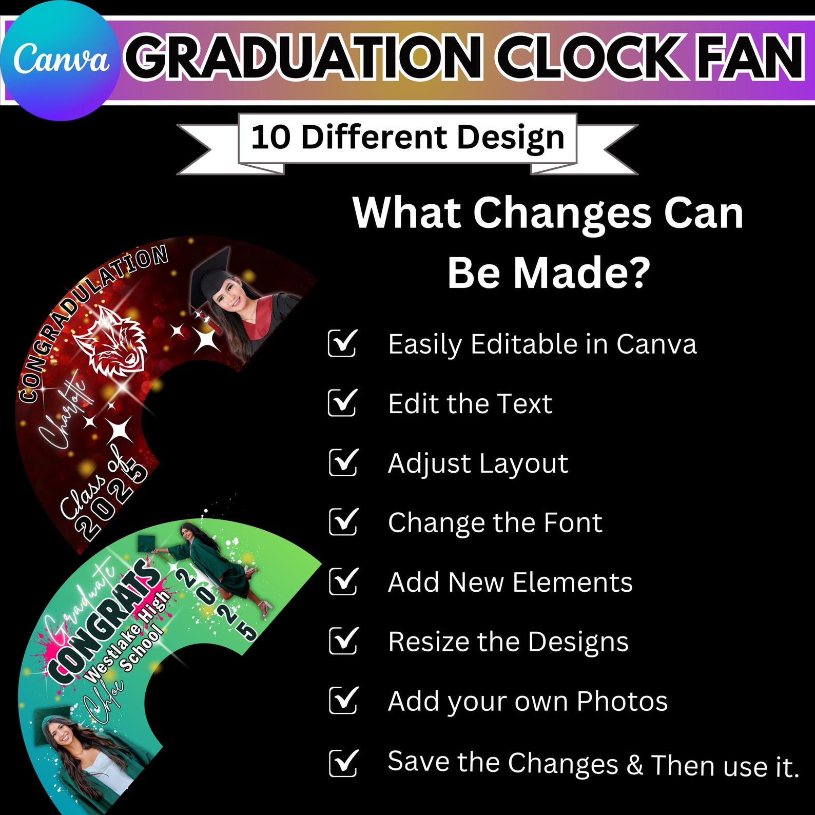 10 Graduation Clack Fan Design Canva Editable Template, Fully Editable ...