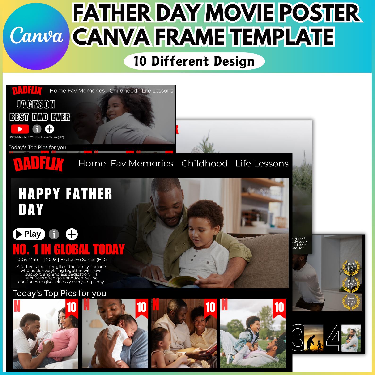 Dad Flix Canva Editable Template, Father's Day Collage Design, Father's ...