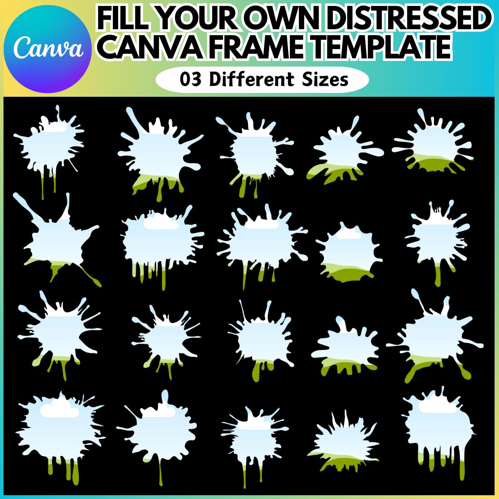 Bleach Effect Distressed Edge Canva Frames Template, Editable Paint ...
