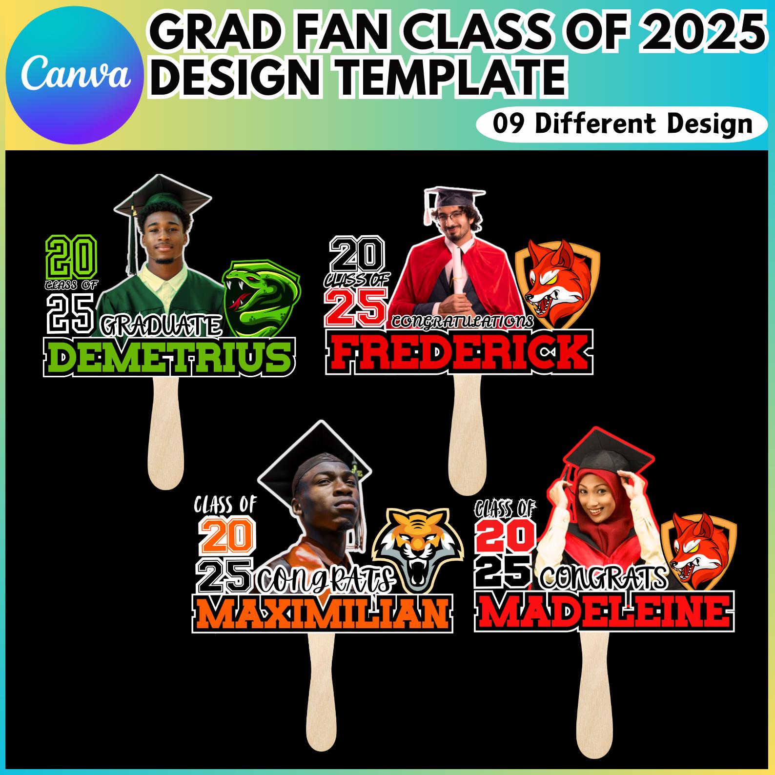 Grad Fan Canva Editable Template, Class of 2025 Graduation Paddle ...