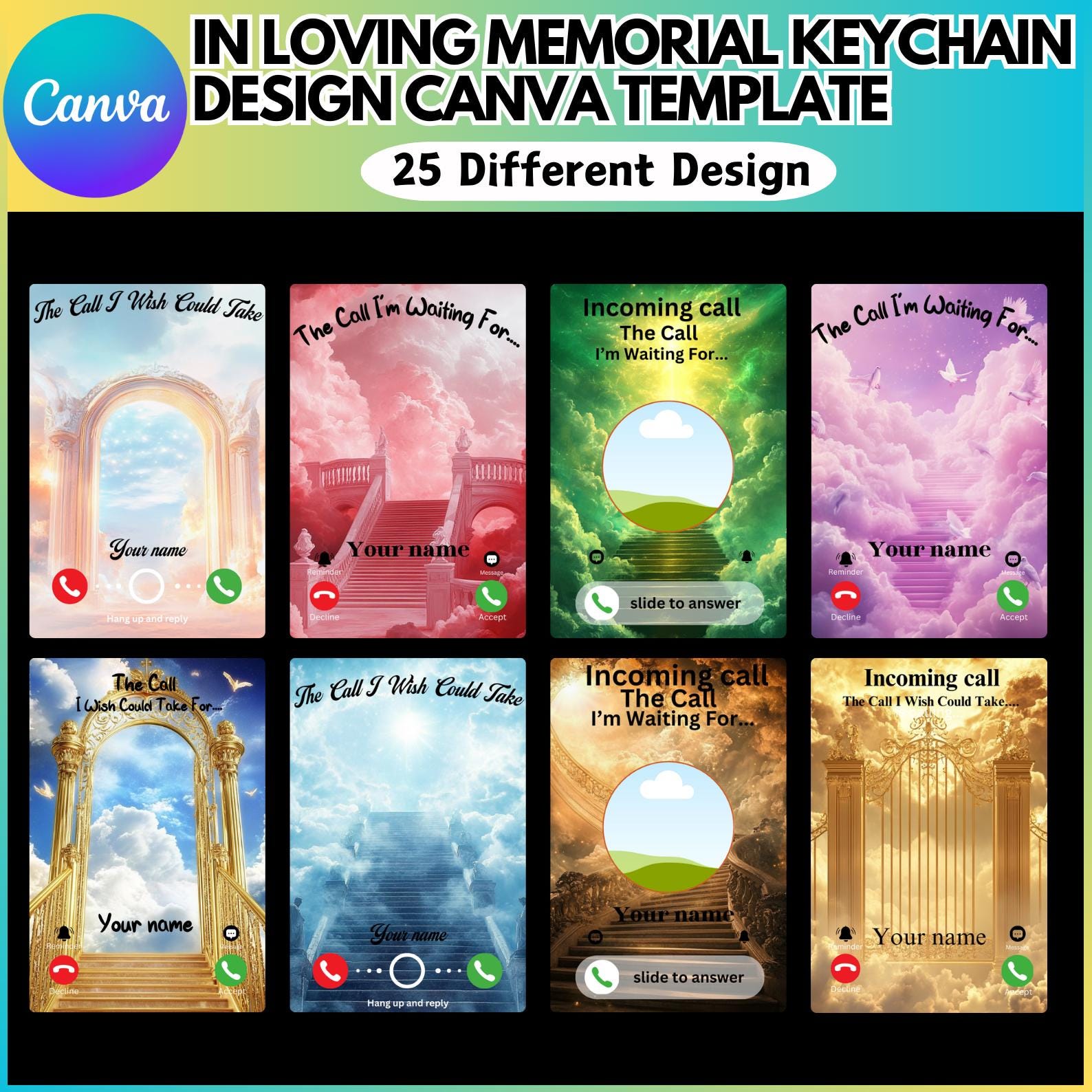 25 Memorial Keychain Canva Editable Template Bundle, Phone Call From ...