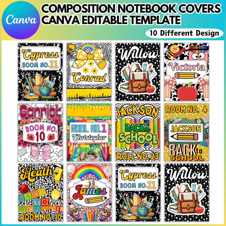 10 Composition Book Cover Template, Canva Composition Notebook Design ...
