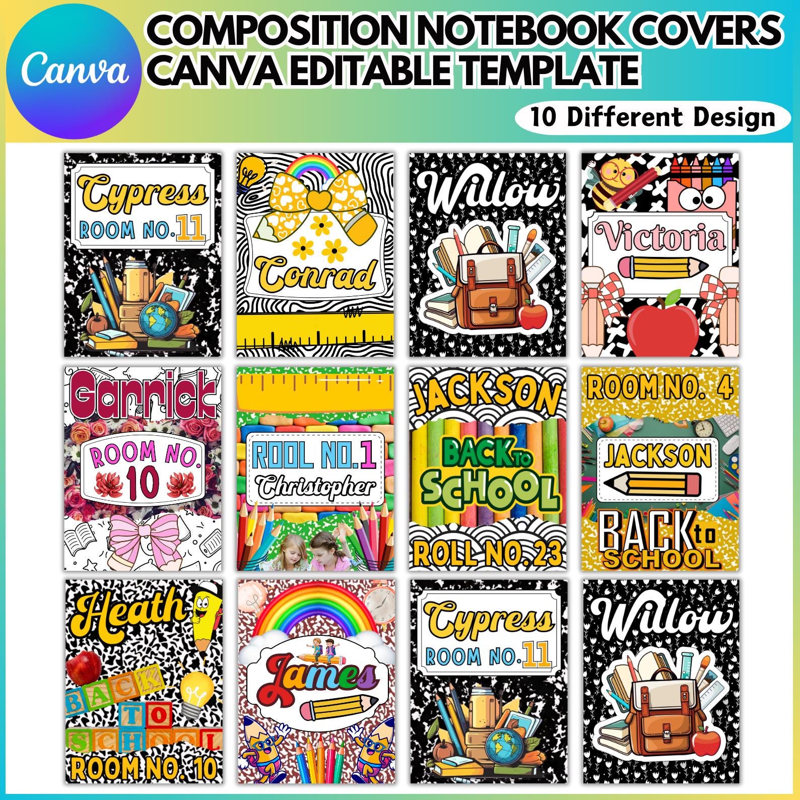 10 Composition Book Cover Template, Canva Composition Notebook Design ...