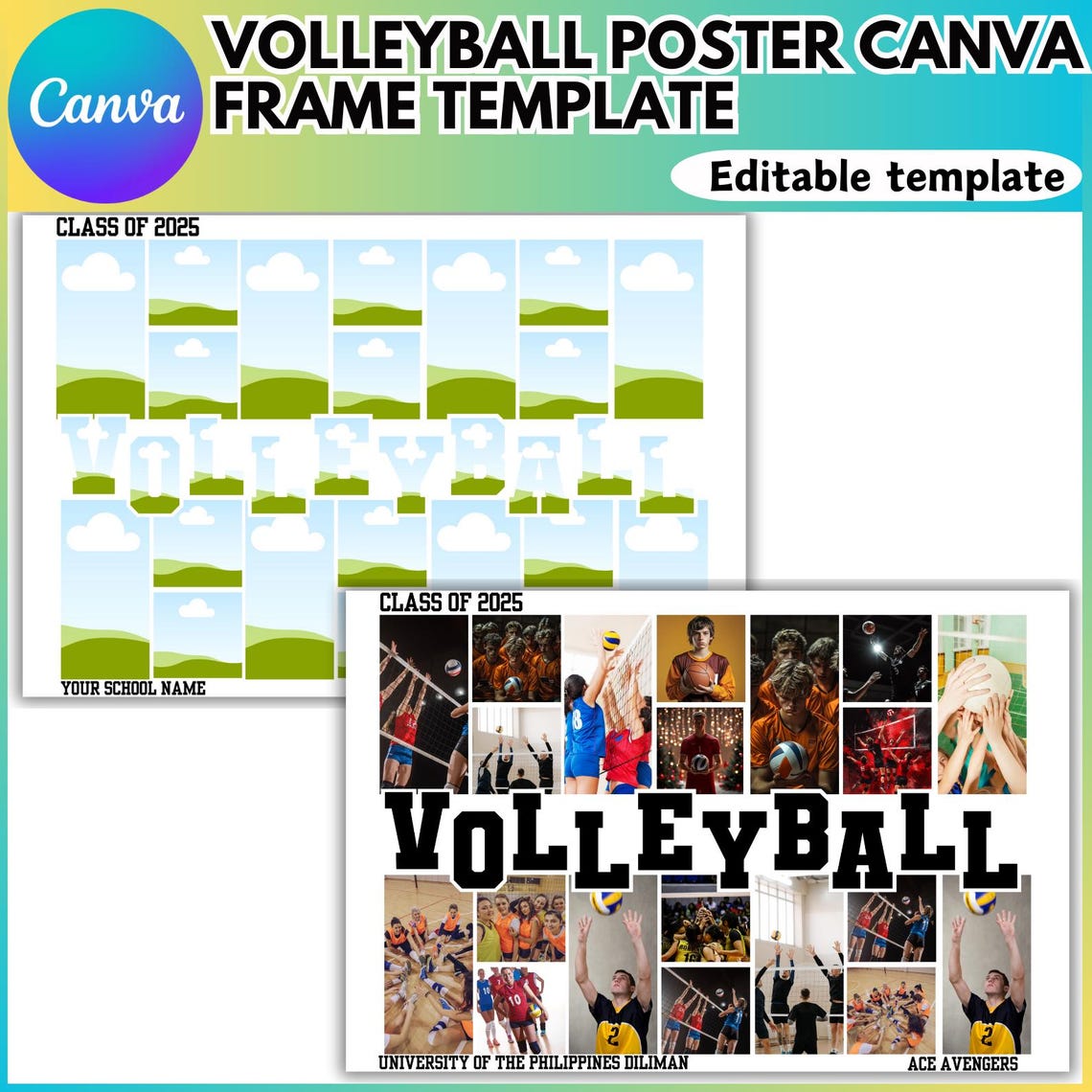 Volleyball 2025 Canva Editable Photo Collage, Volleyball Canva Frame ...
