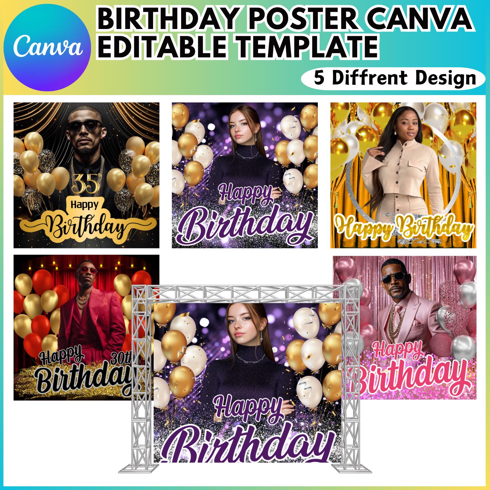 Birthday Backdrop Canva Editable Template, Green and Orange Birthday ...