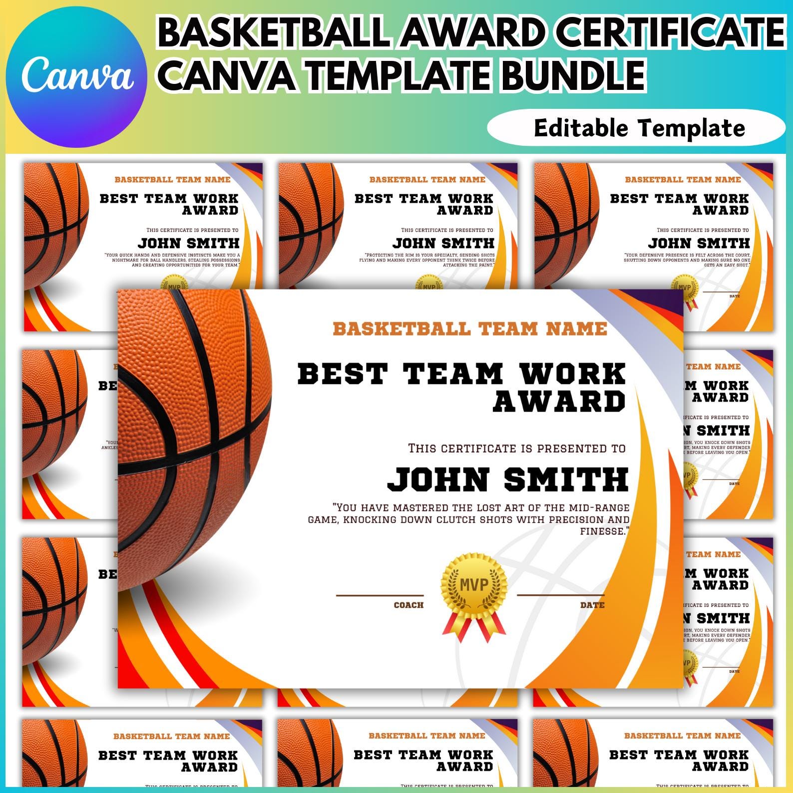Basketball Awards Printable Canva Editable Template, End of Season ...