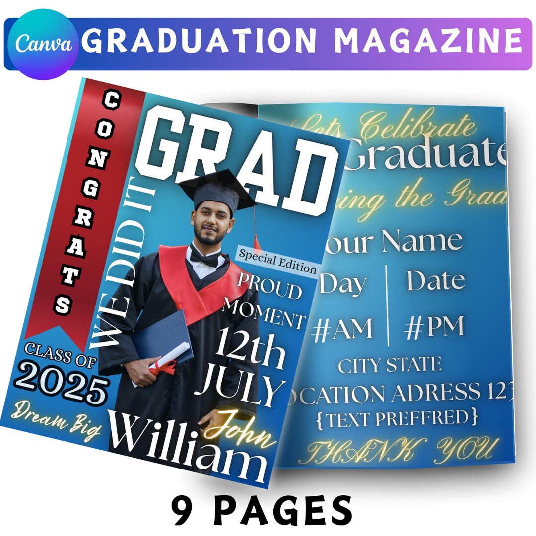 Graduation Magazine Booklet Canva Editable Template Bundle, 2025 Senior ...