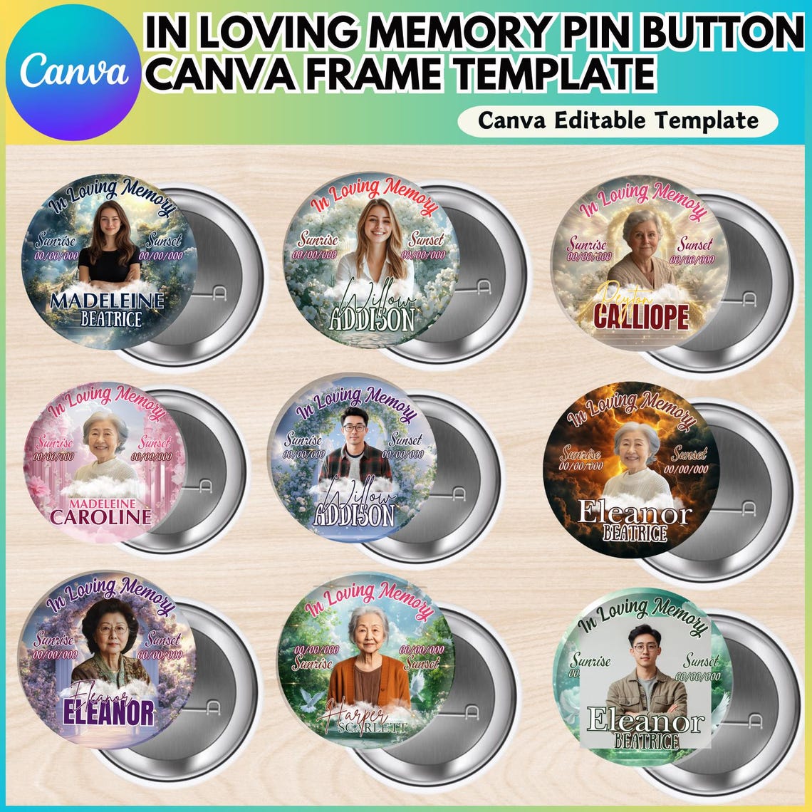 In Loving Memory Pin Button Canva Editable Template, Memorial Pin ...