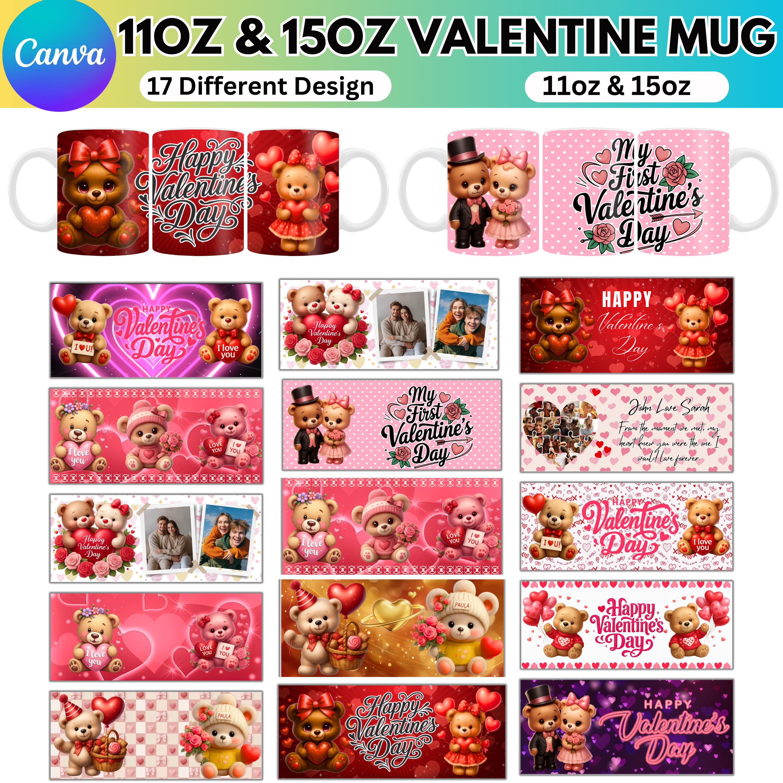 Valentine’s Day Mug Wrap Bundle | Love Mug Design Set | Editable Canva ...