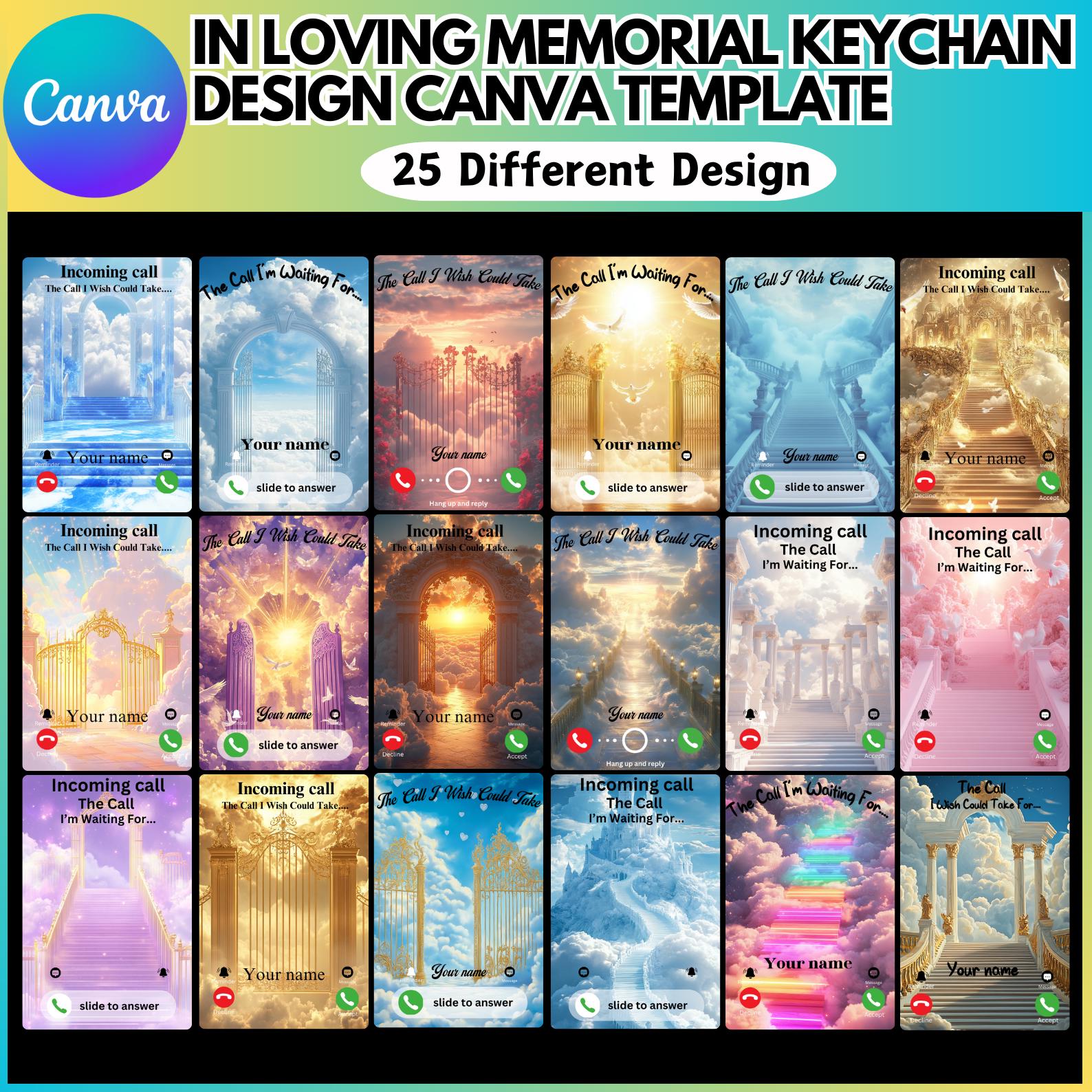 25 Memorial Keychain Canva Editable Template Bundle, Phone Call From ...