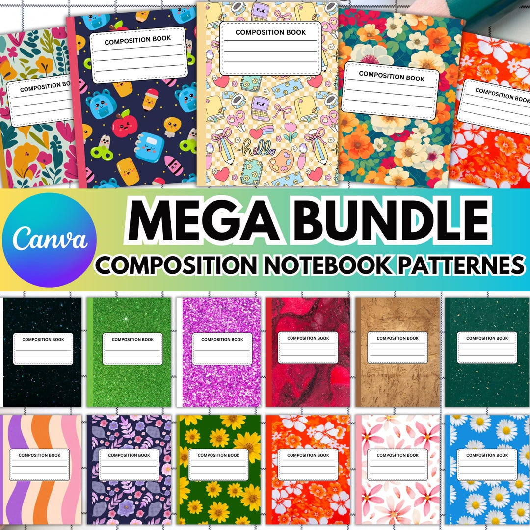 Composition Book Cover Patterns Template, Canva Composition Notebook ...