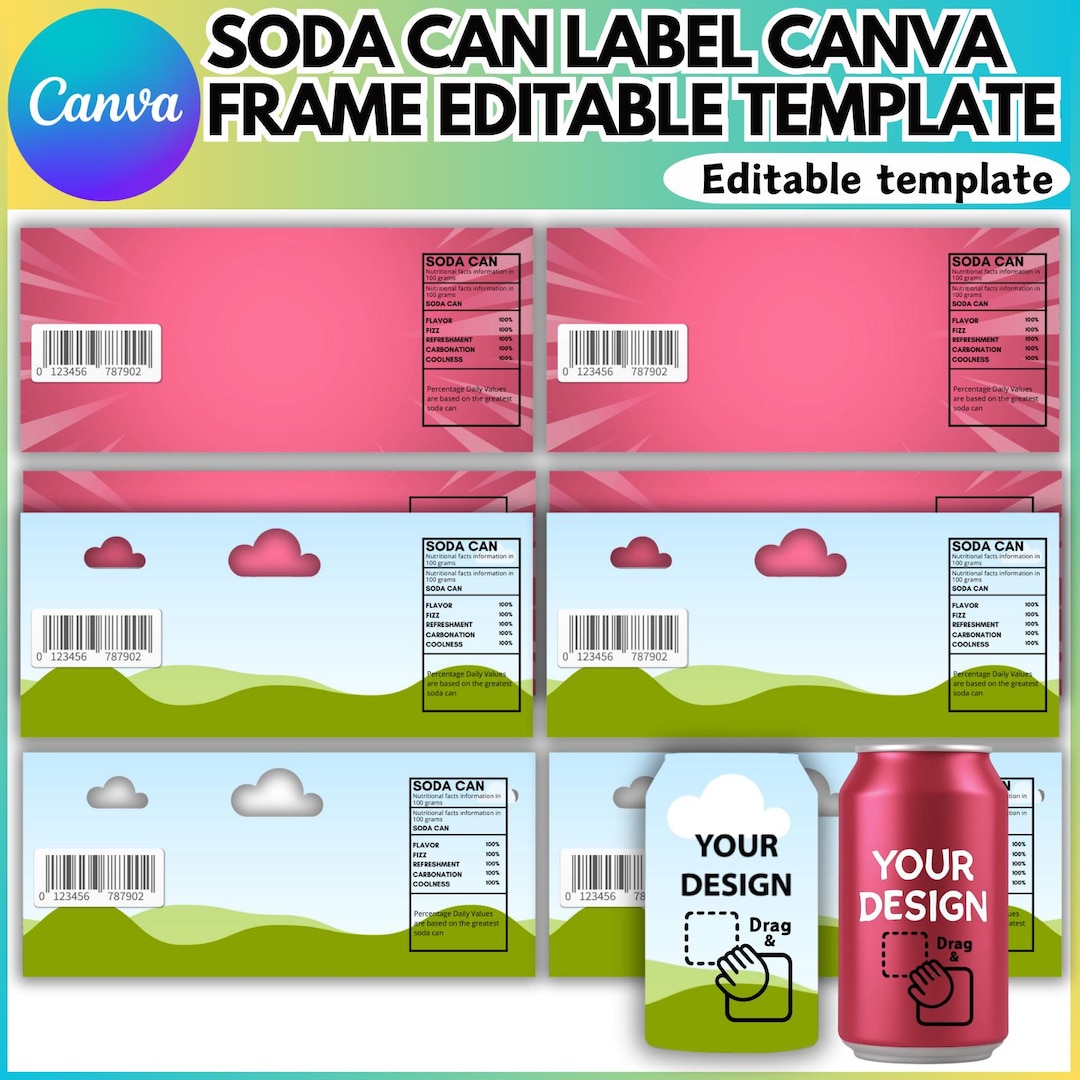 Soda Can Canva Editable Frame Template, Blank Soda Can Wrap Template, Beer Can Label, Party ...