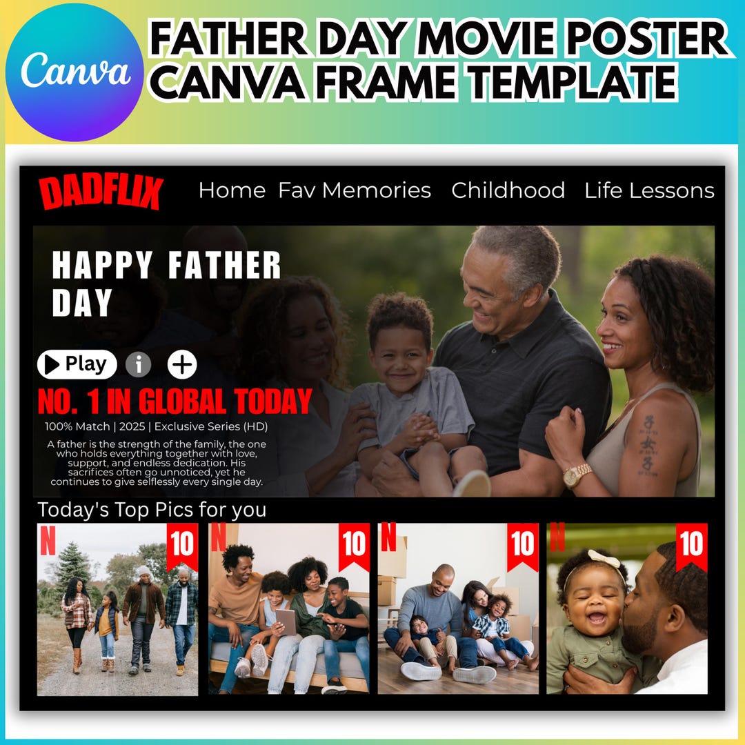 Fathers Day Flix Canva Editable Template, Father Day Collage Design, Father's Day Gift, Best Dad ...