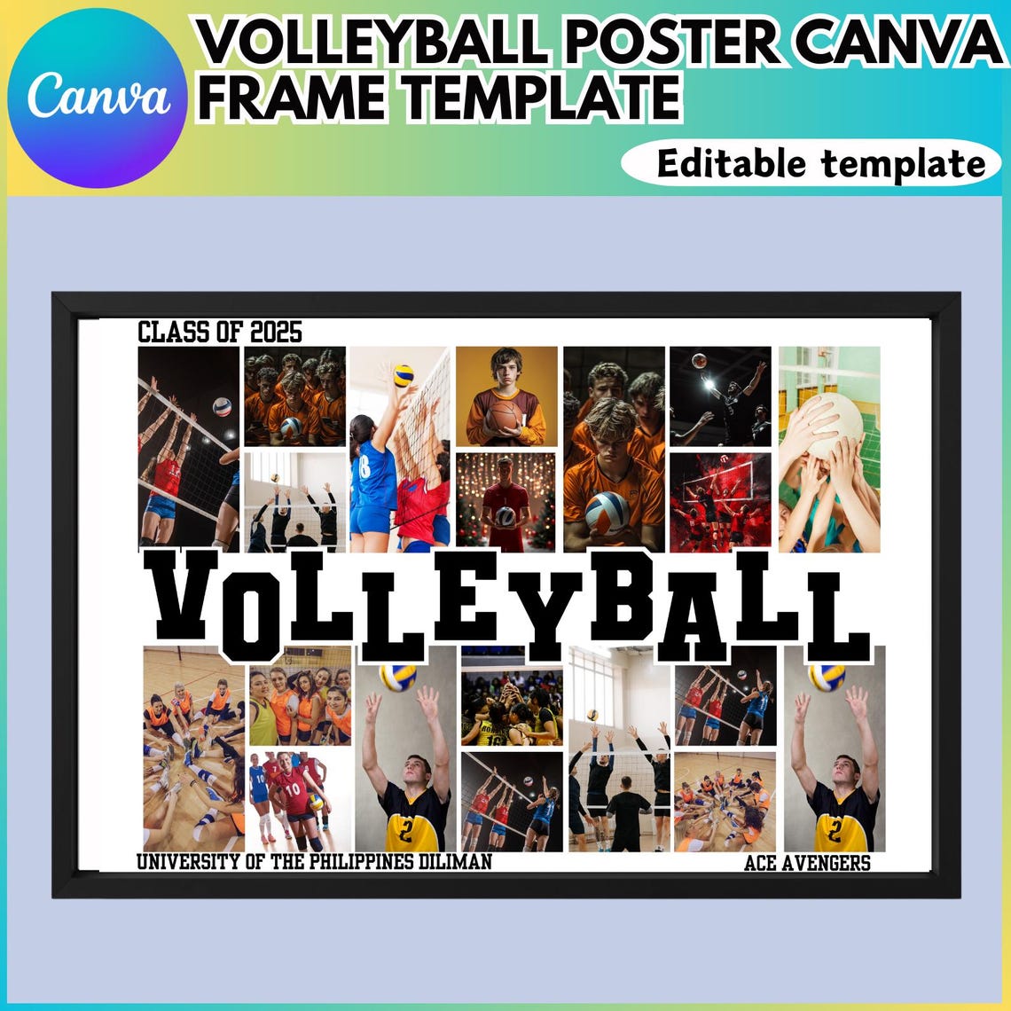 Volleyball 2025 Canva Editable Photo Collage, Volleyball Canva Frame ...