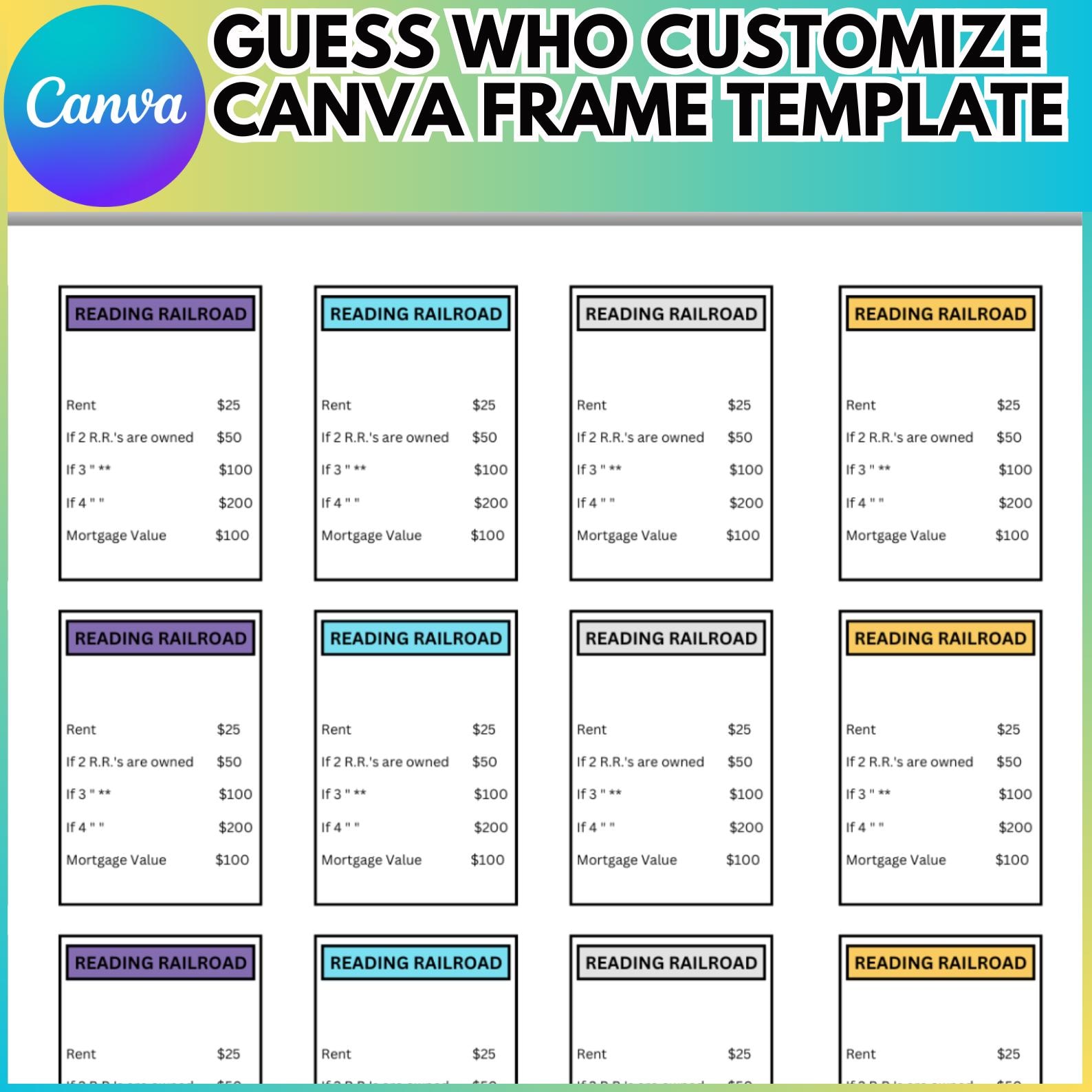 Monopoly Canva Editable Template, Blank Monopoly Board Template ...