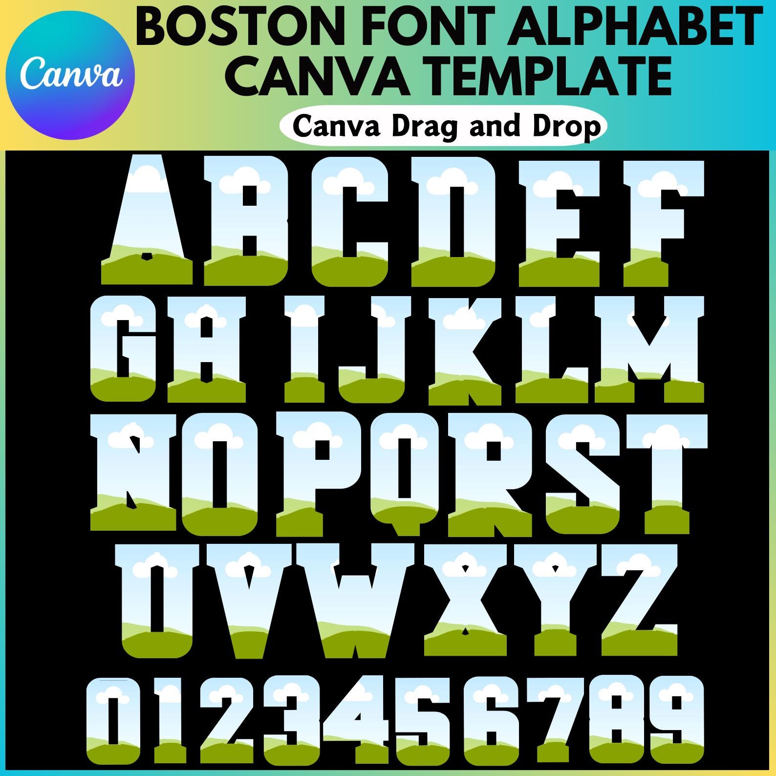Canva Alphabet Fonts Editable Template, Buston Canva Frame Template ...