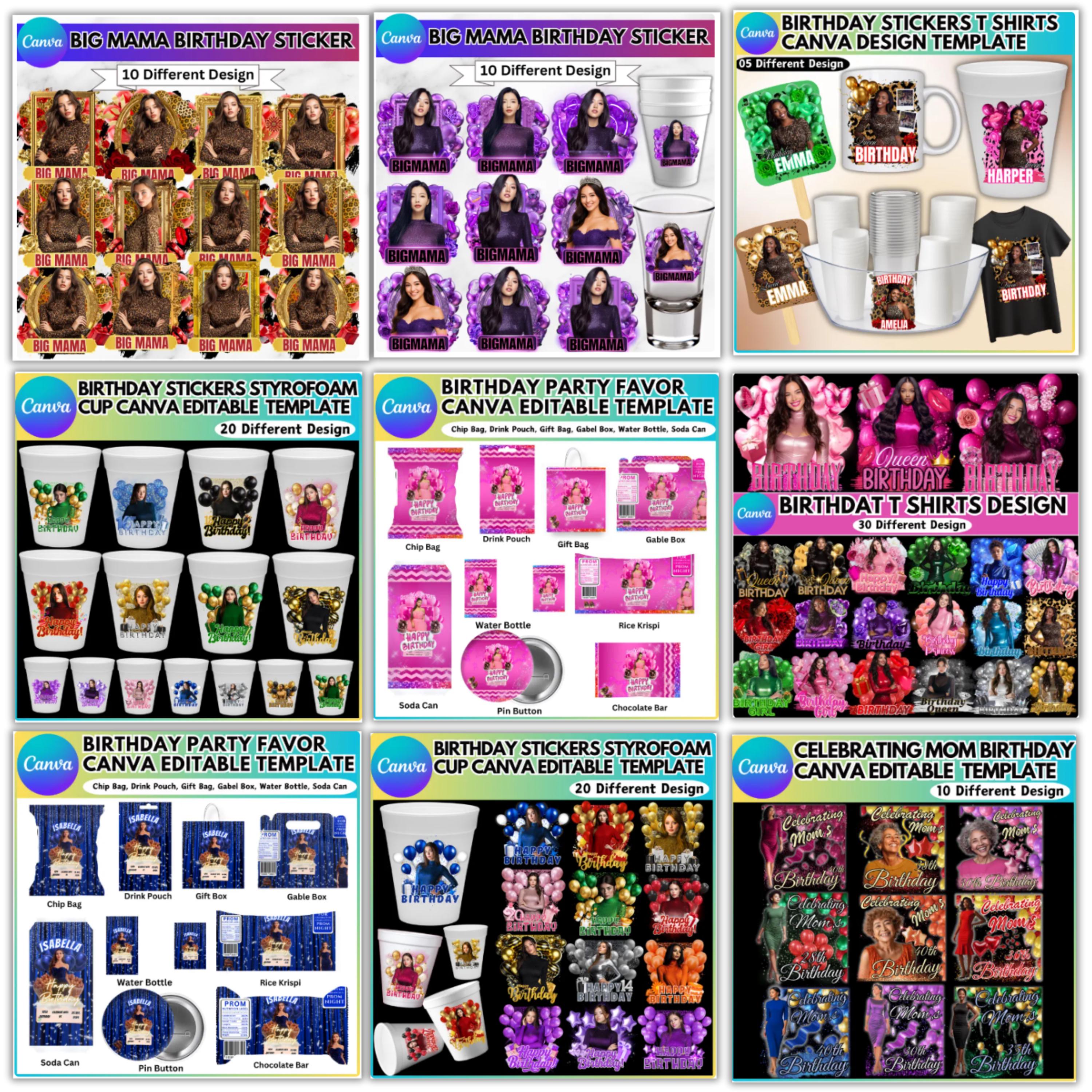 Birthday Sticker Canva Editable Mega Bundle Template, Birthday ...