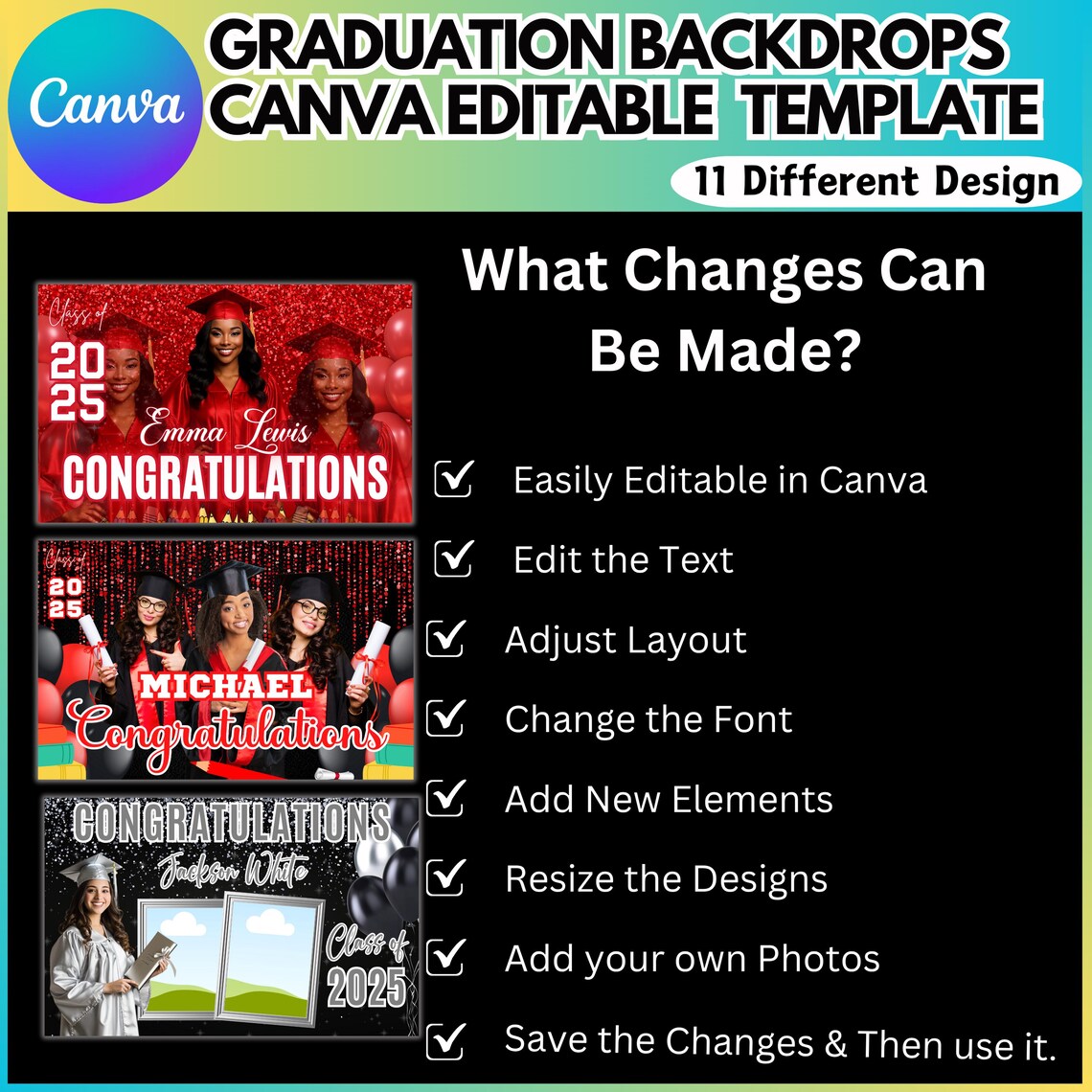 Graduation Backdrop Canva Editable Template Bundle, 10 Editable ...