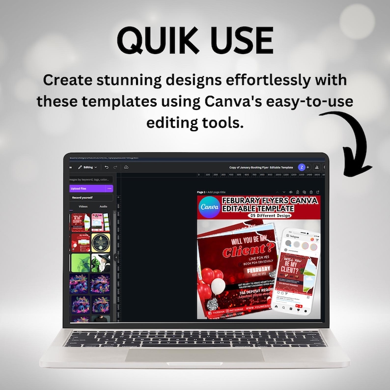 February Booking Canva Editable Template, Valentine Day Flyers Template ...