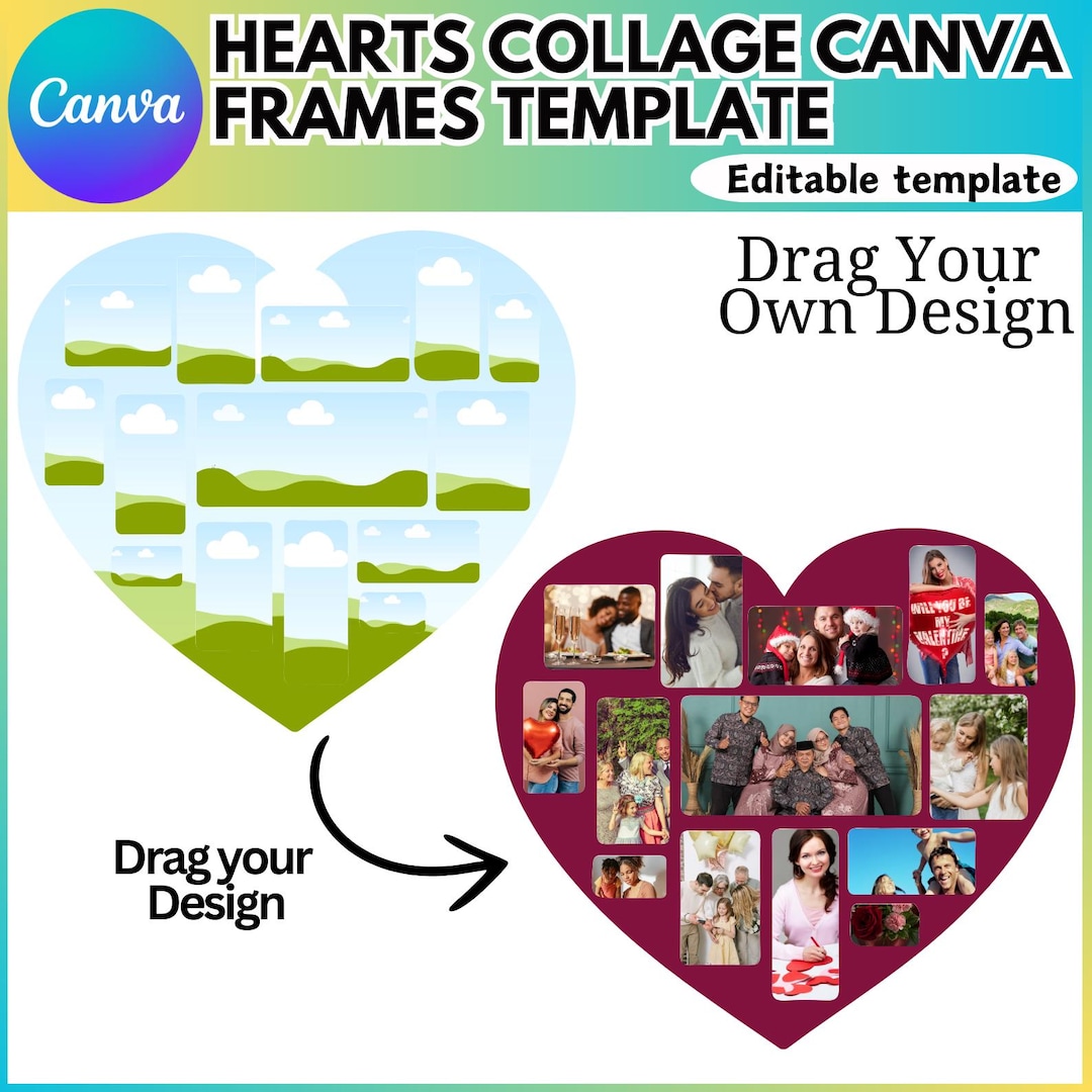 Canva Heart Photo Collage Editable Template, Valentine's Day, Canva ...