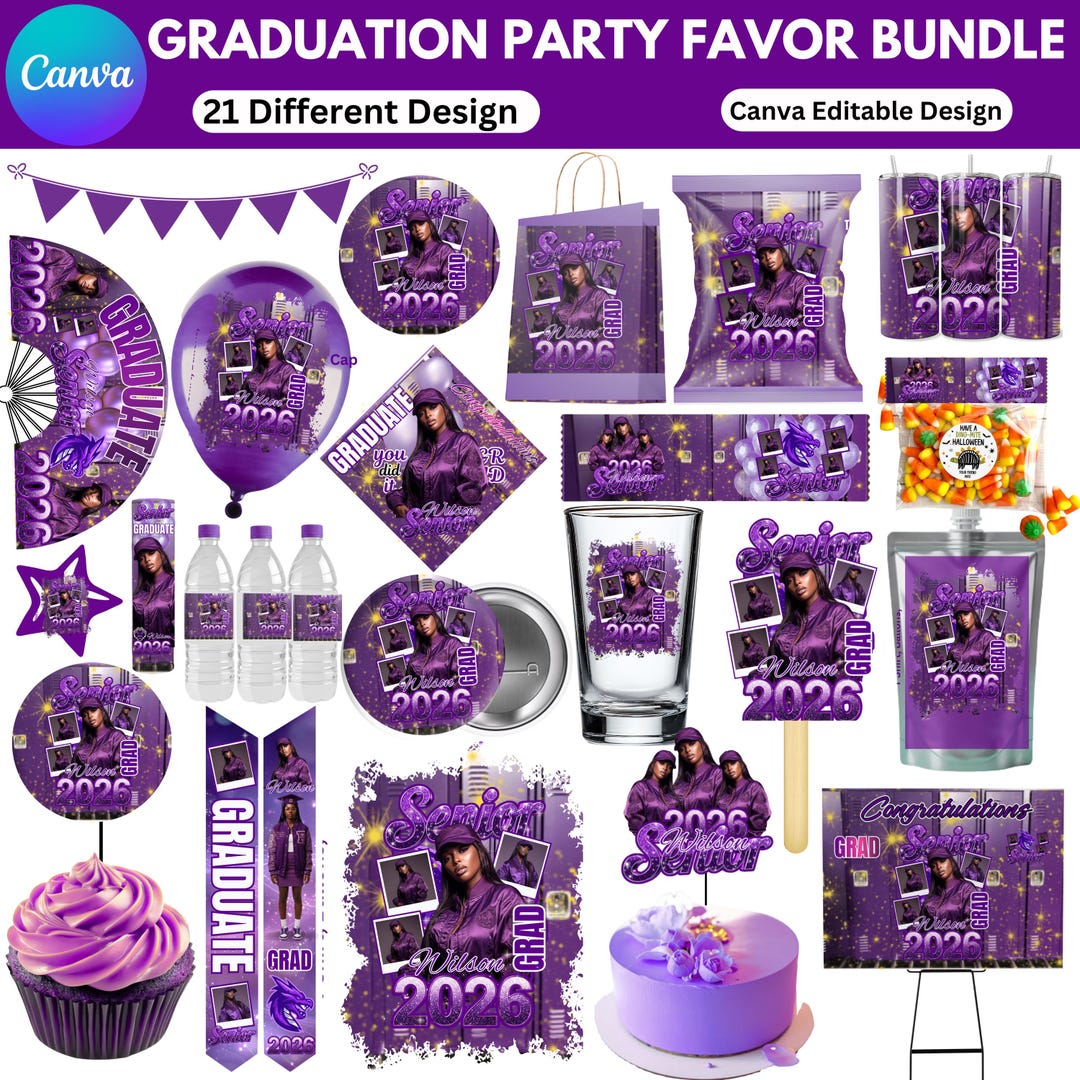 Graduation 2026 Canva Purple Bundle Template | Editable Grad Kit ...