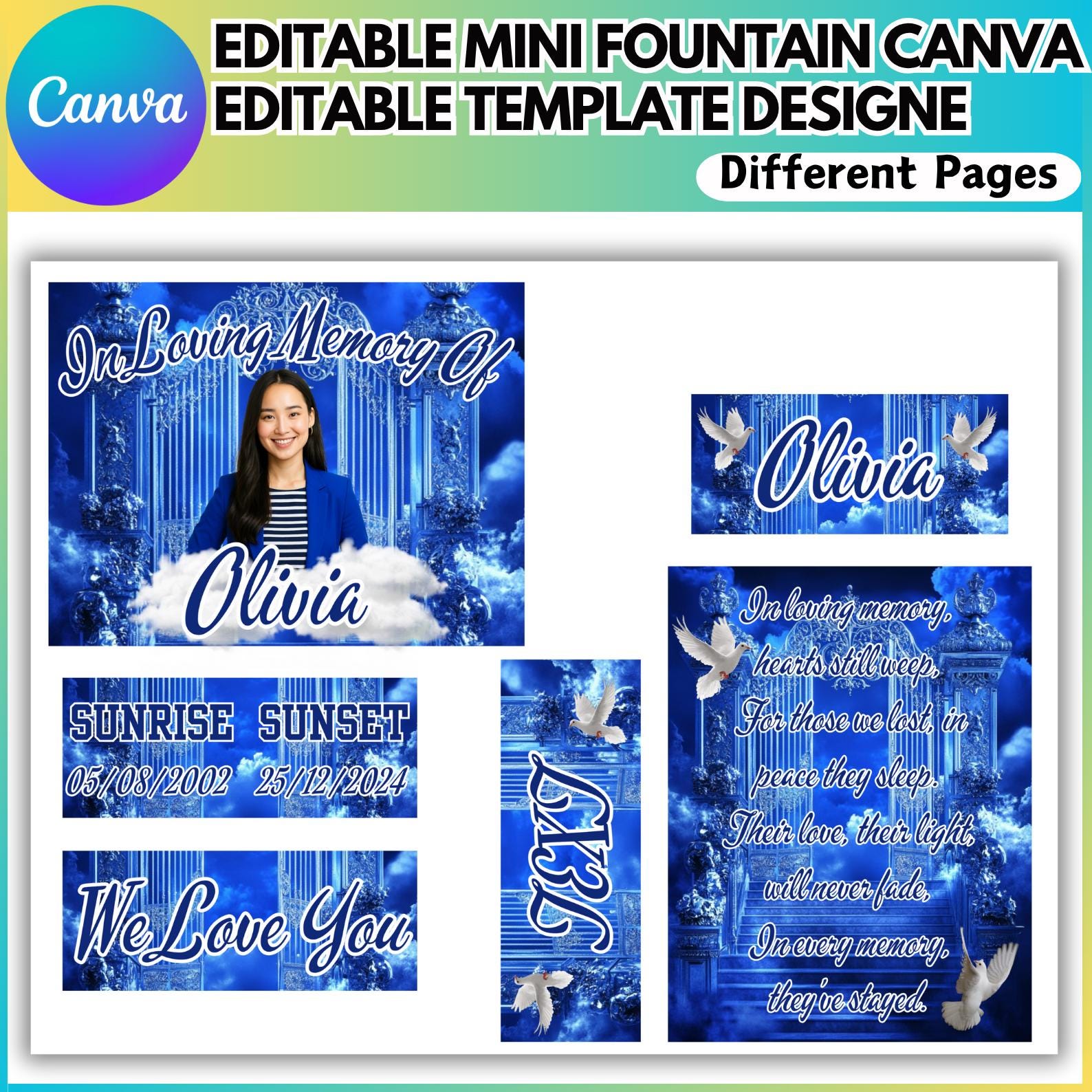 Memorial Mini Fountain Canva Editable Template, 6pcs Custom Memorial ...
