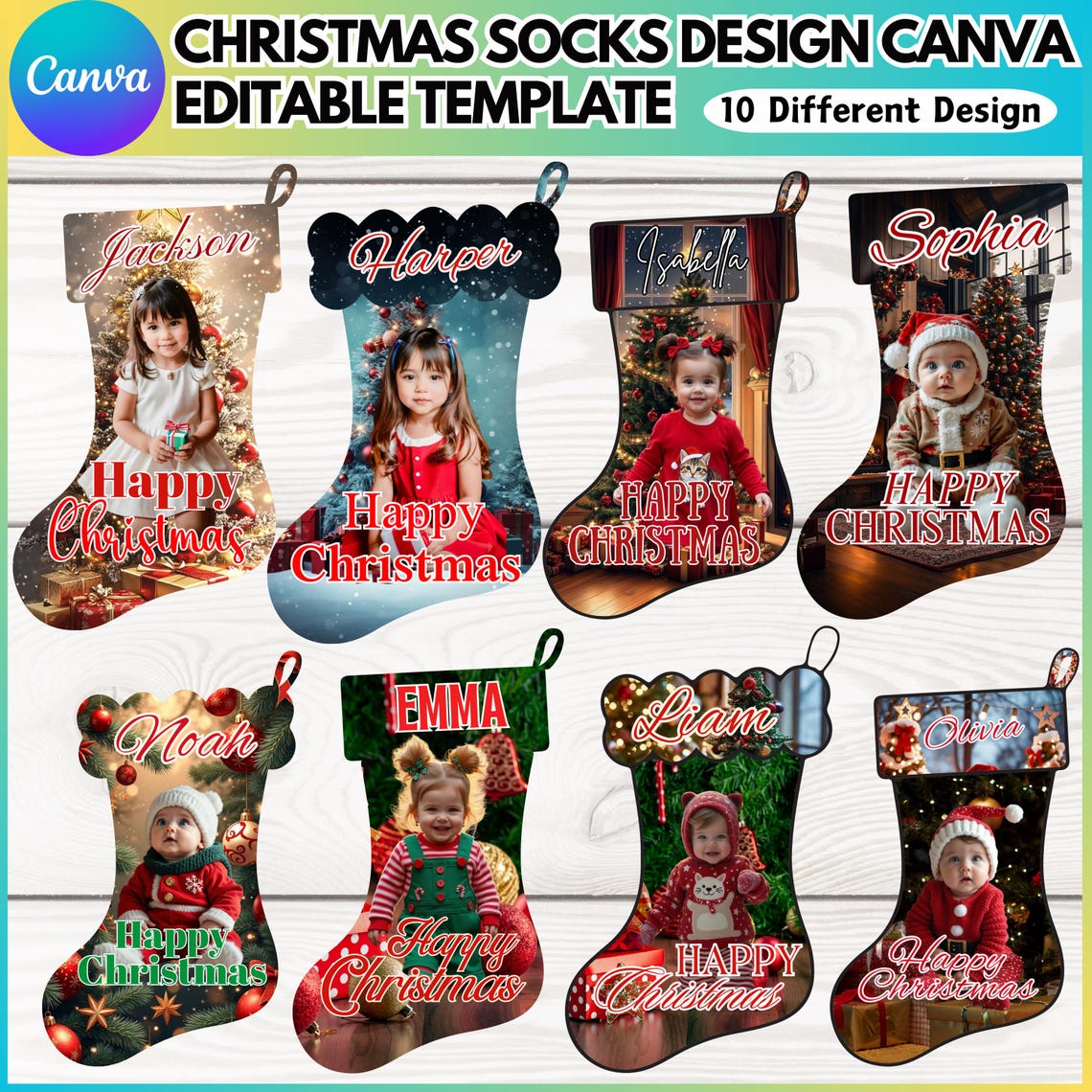 Christmas Stocking Canva Editable Template, Christmas Stocking Frame ...