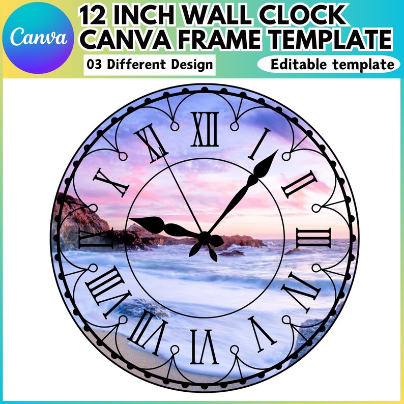 12inch Clock Sublimation Canva Editable Template, Wall Clock Template ...