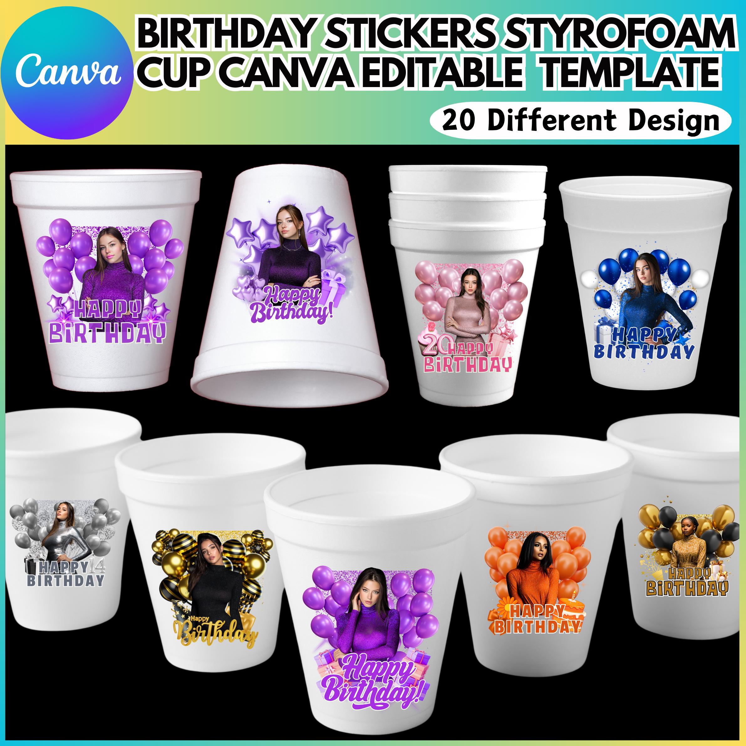 Birthday Styrofoam Cup Sticker Editable Template, Birthday Party ...