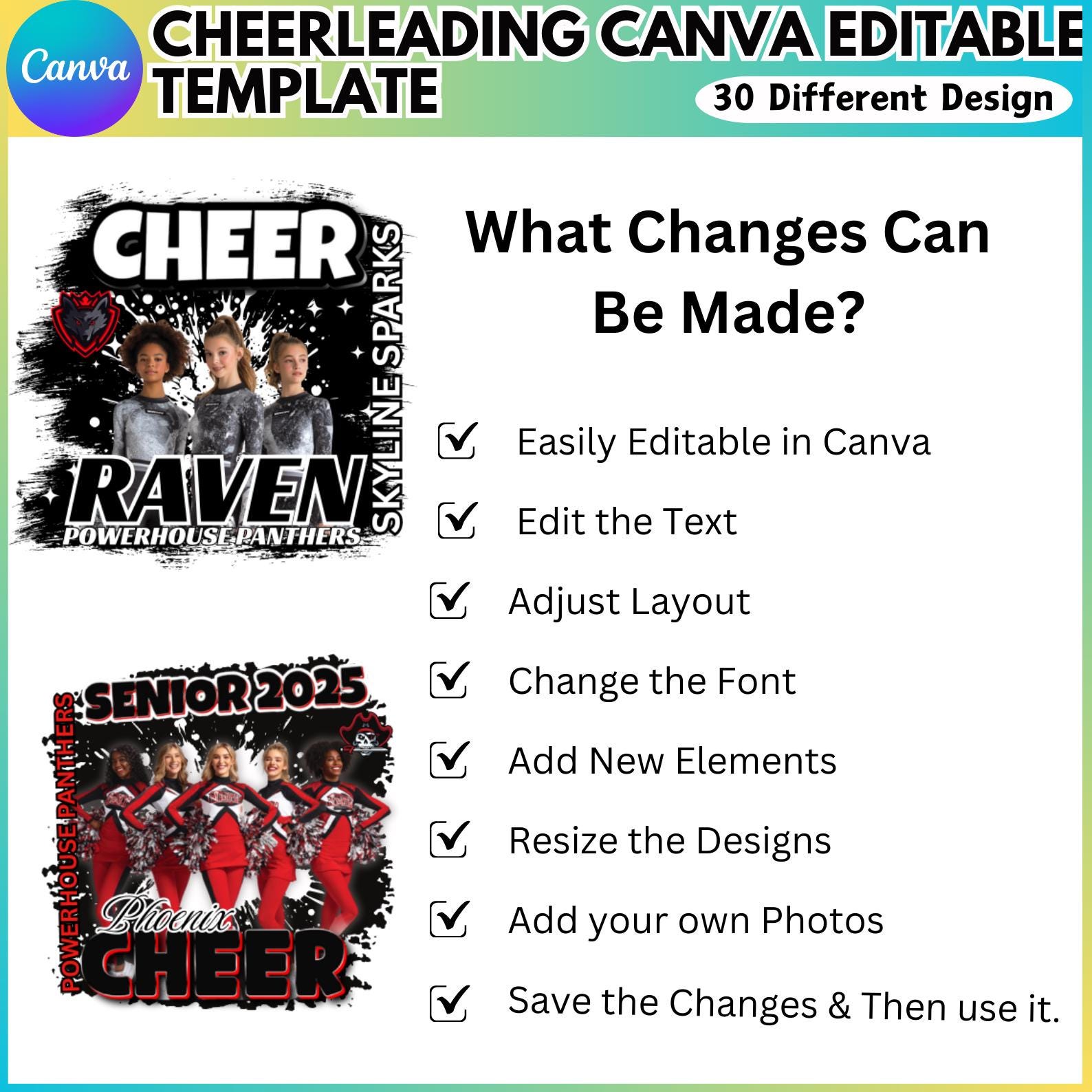 Cheerleading Canva Editable Template, Senior Sport Design, Senior Night ...