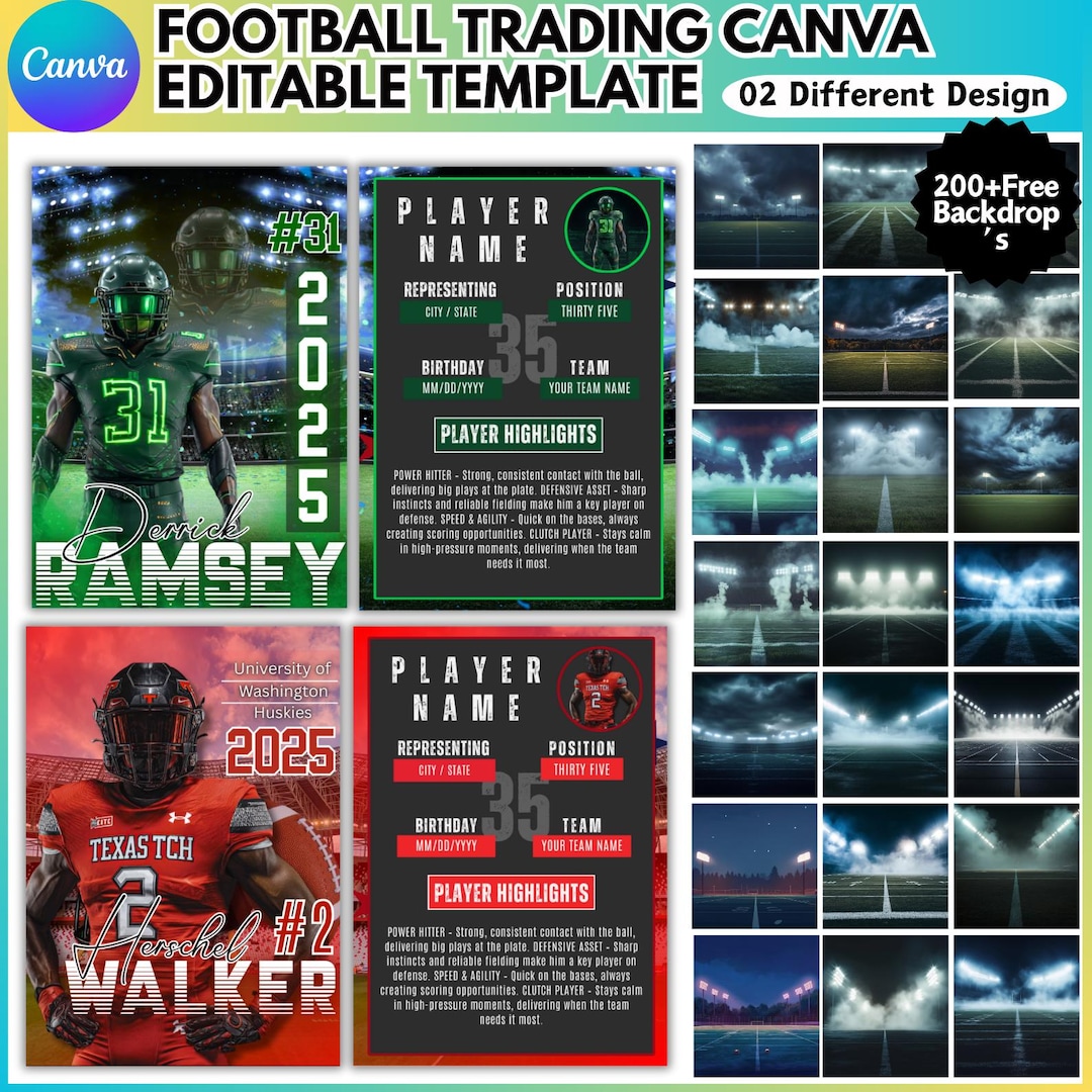 Football Trading Card Canva Editable, Sport Card Template, American ...